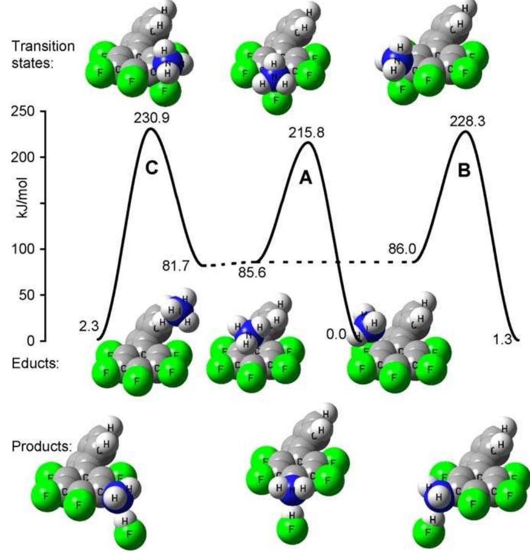 Energies and structures of saddle points of the reaction of