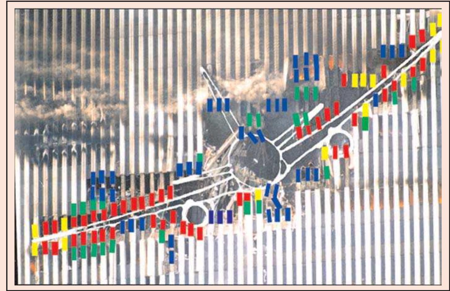 Ig.4 outline of airplane overlaid on impact damage with