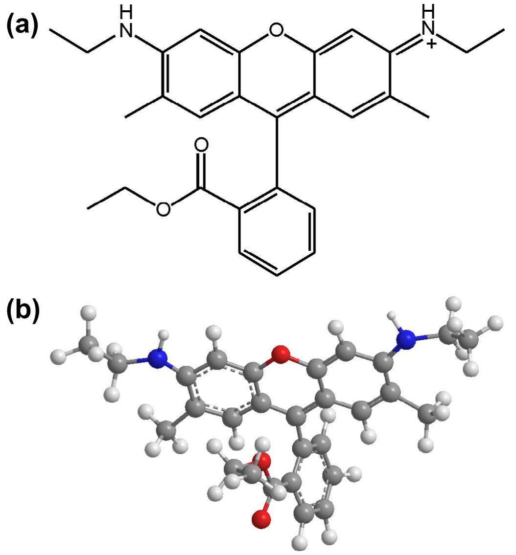 (a) chemical structure of rhodamine 6g and (b) its 3d