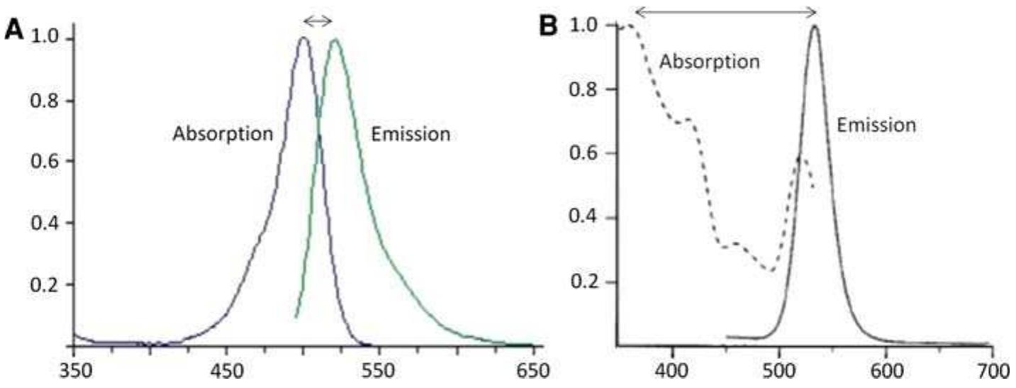 Absorption and emission spectra of a a standard organic