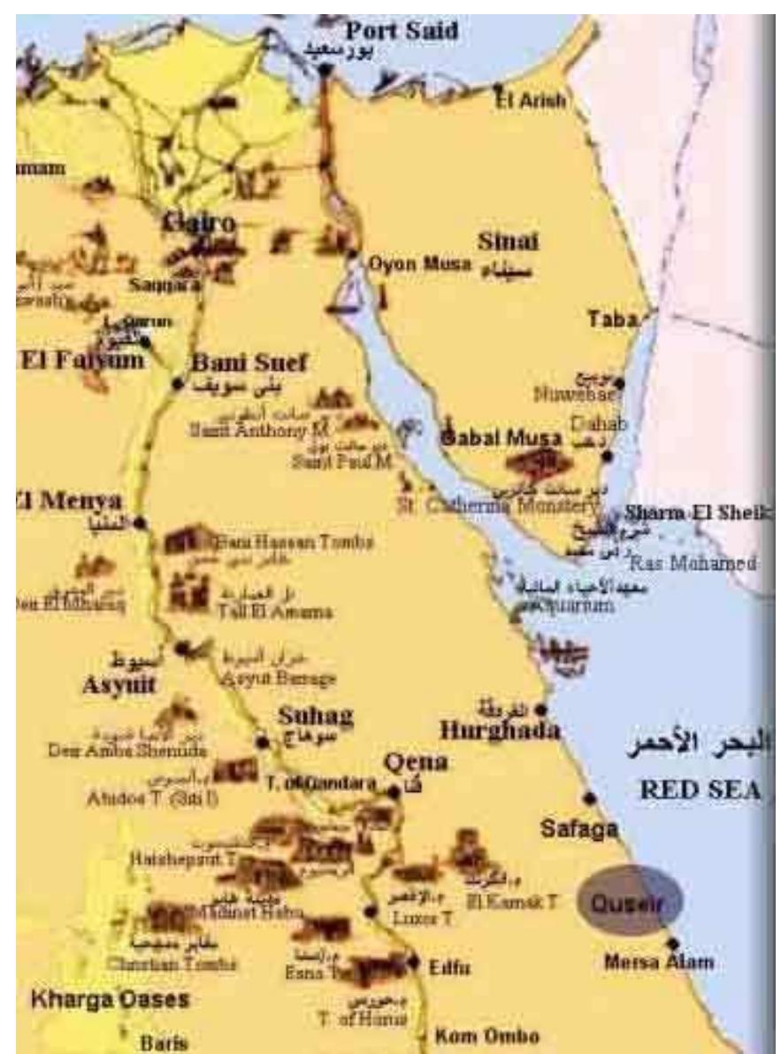(1). the location of quseir on the red sea coast - its