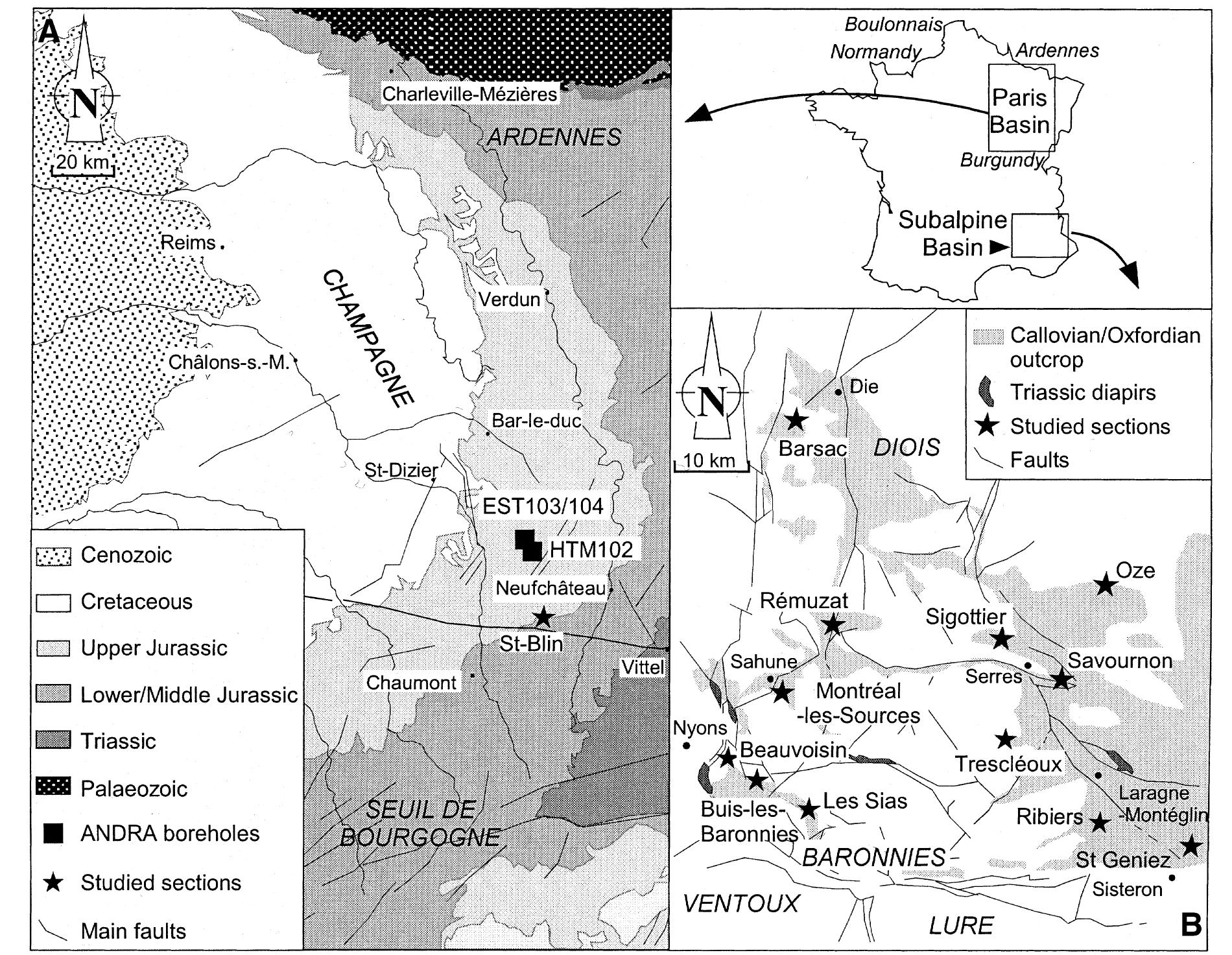 Simplified geological maps and location of the studied