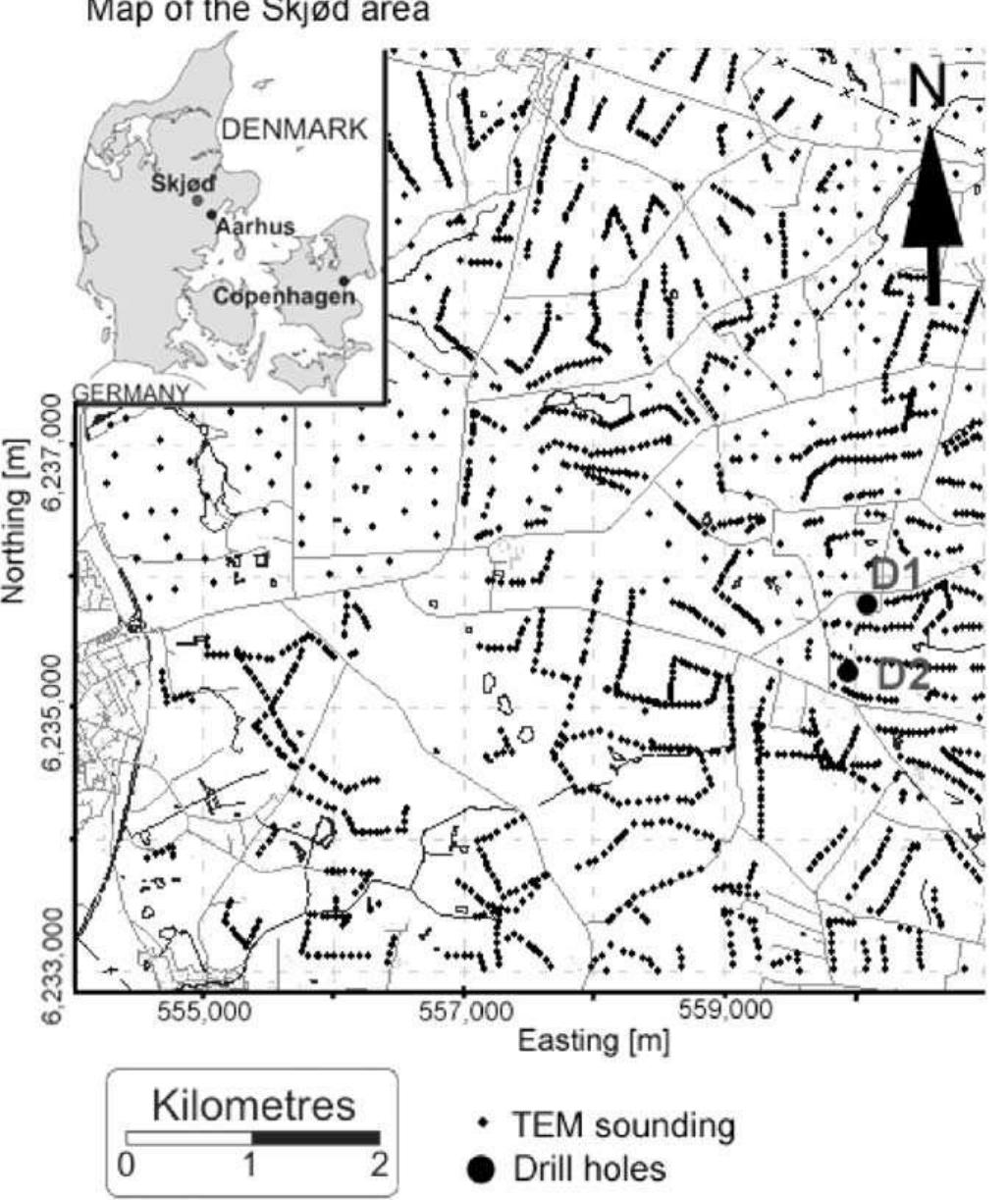 Map of the skjed survey area and the location of the tem