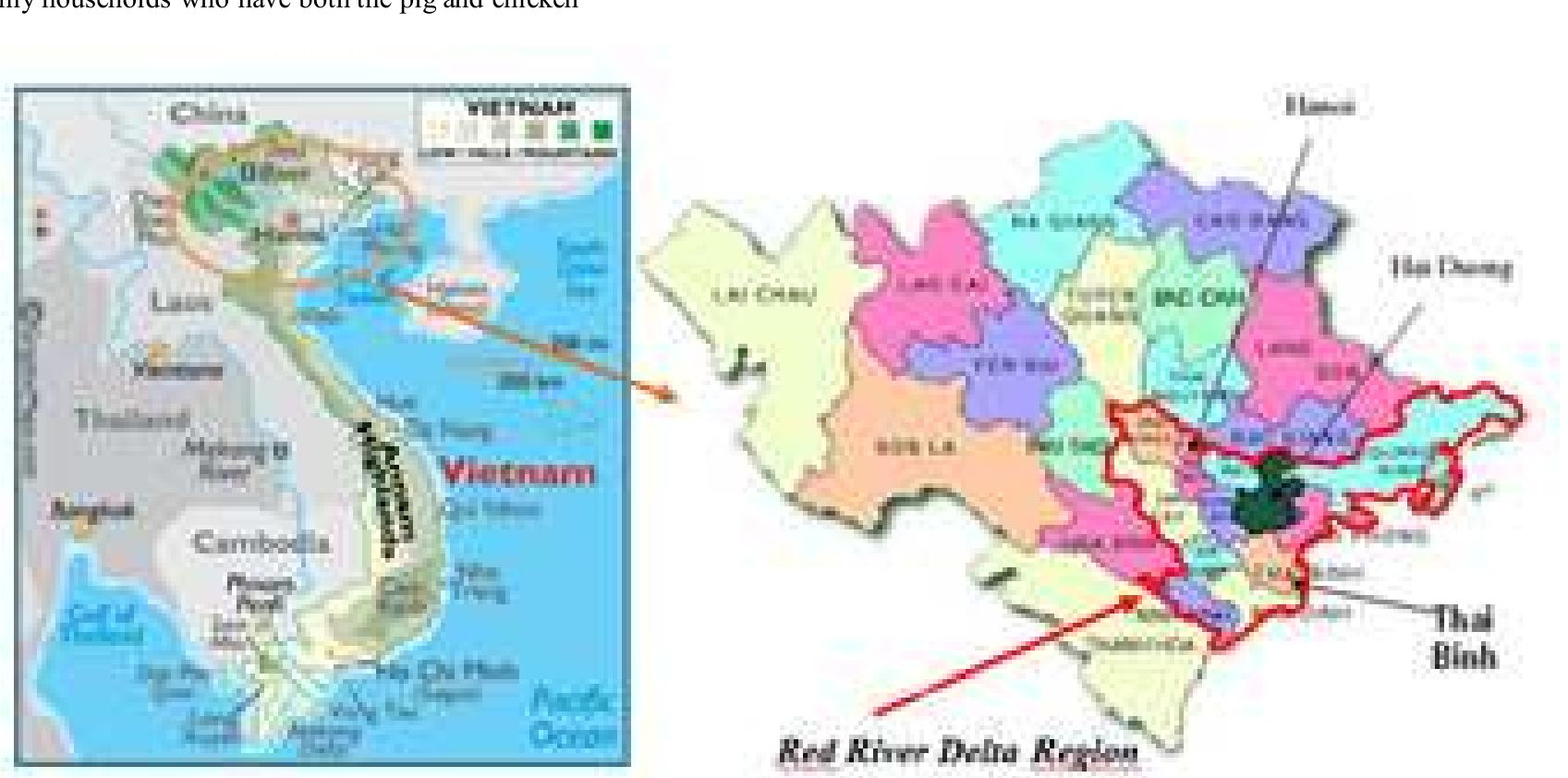 Map of red river delta region indicating the three