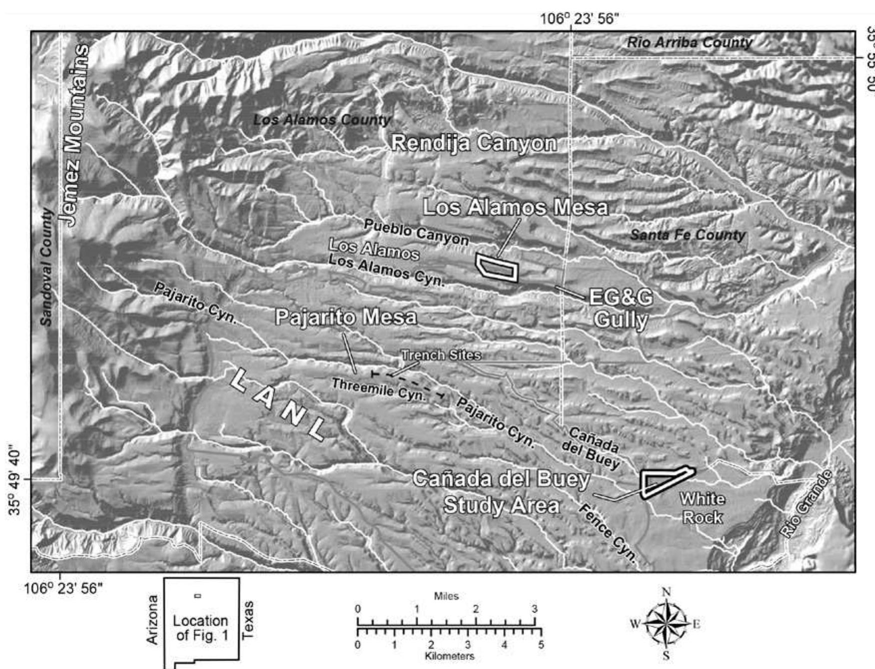 1. digital elevation model map of pajarito plateau showing