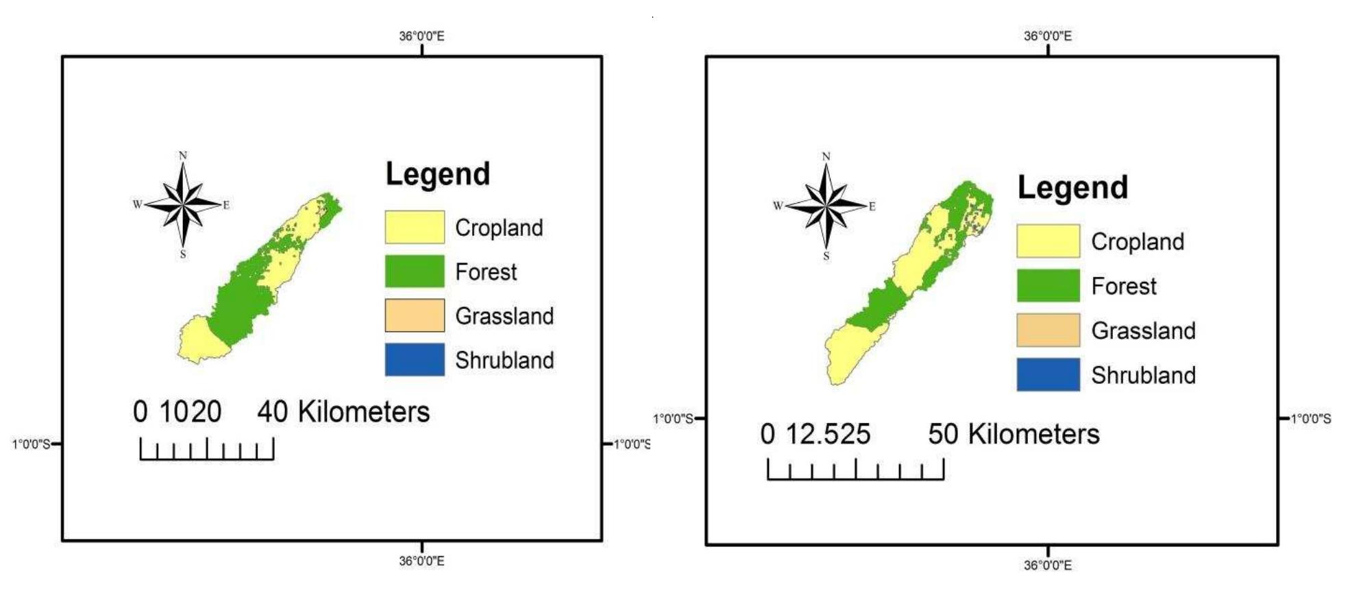 Land use maps for nyangores and a mala, upper catchment,