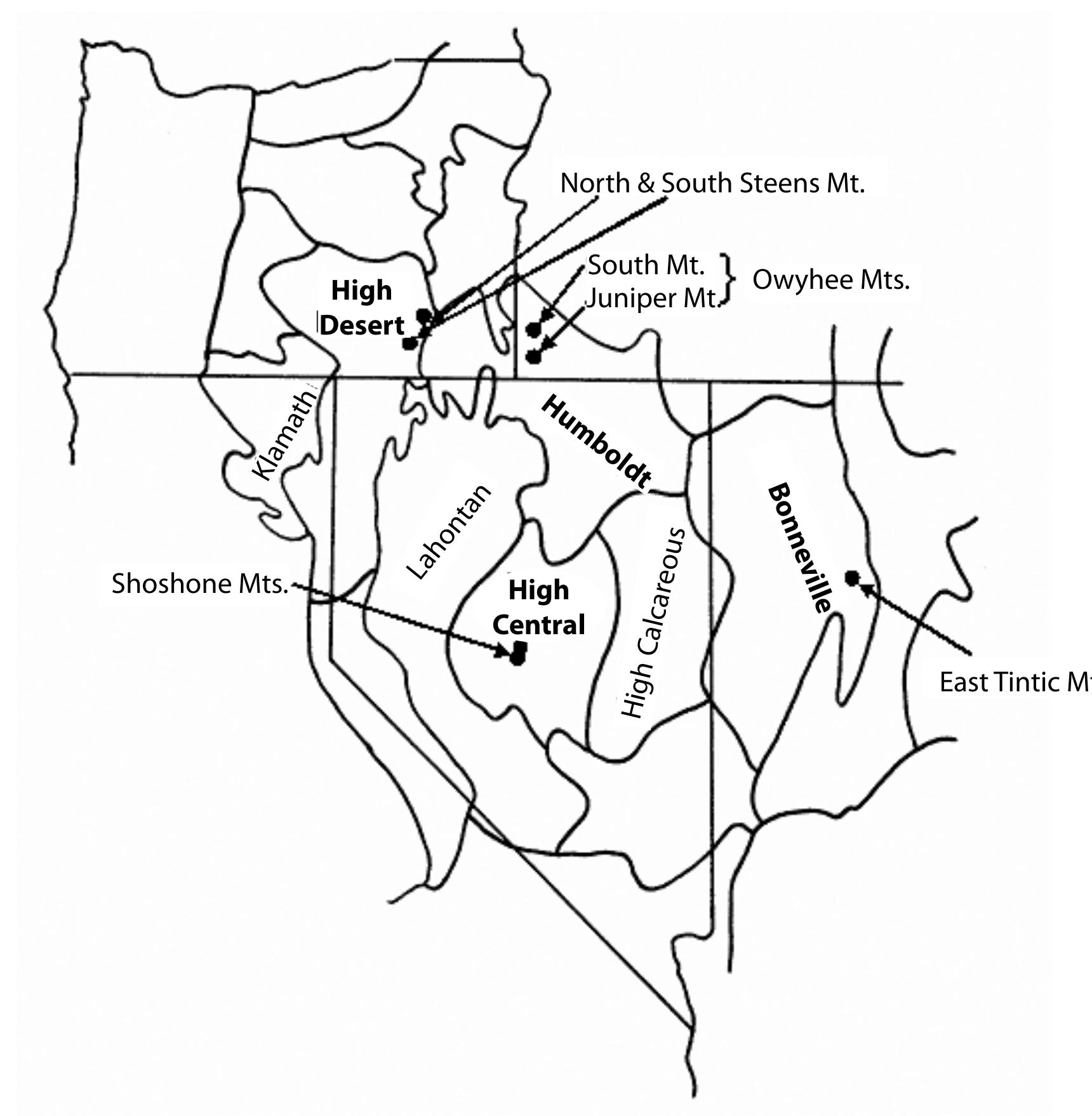 Map of the seven study locations (ecological provinces