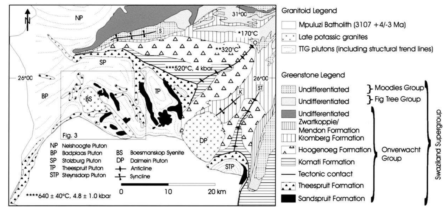 Geological map and stratigraphic column of the southern part