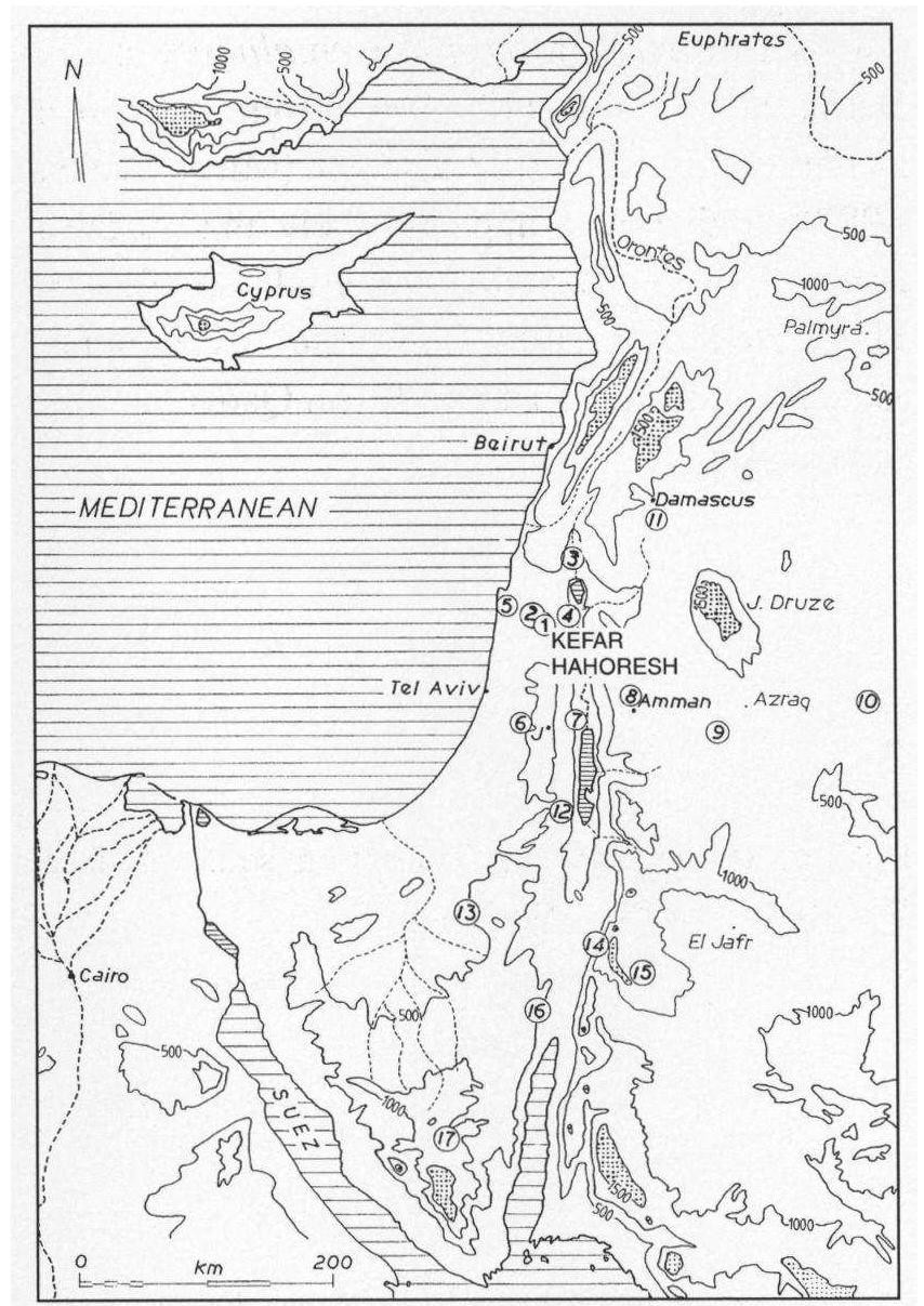 Map of southern levant showing the location of major