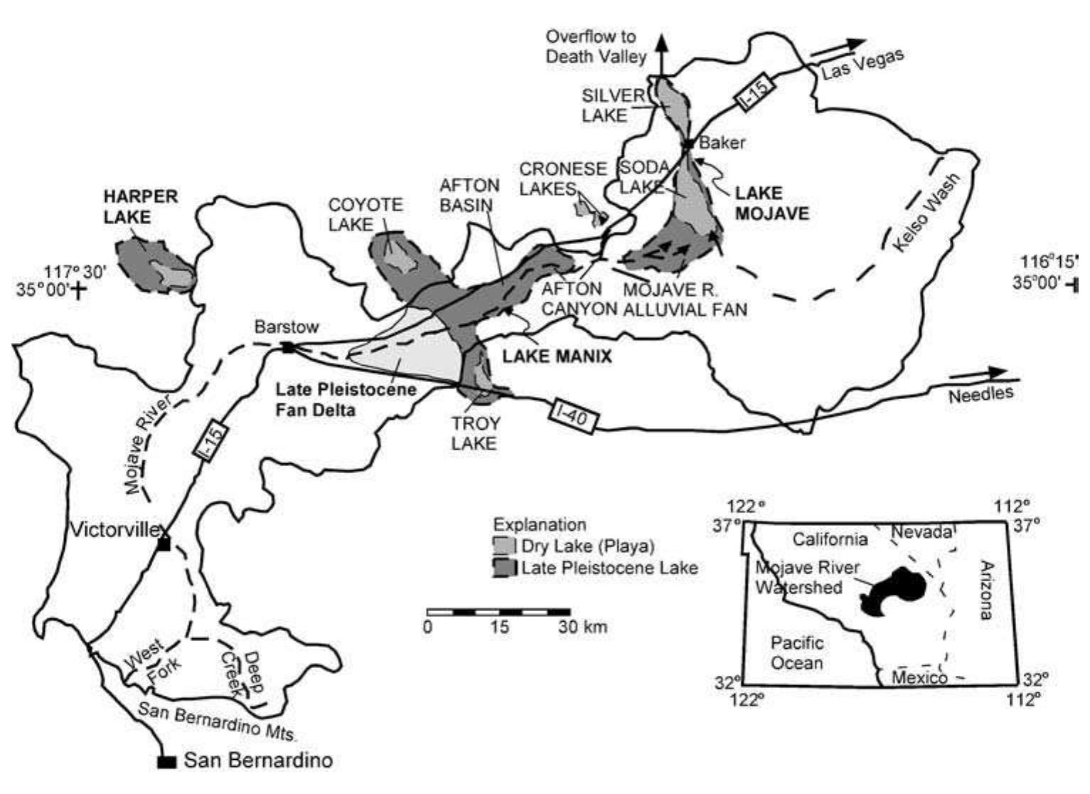 The mojave river crosses several tectonic basins bounded by