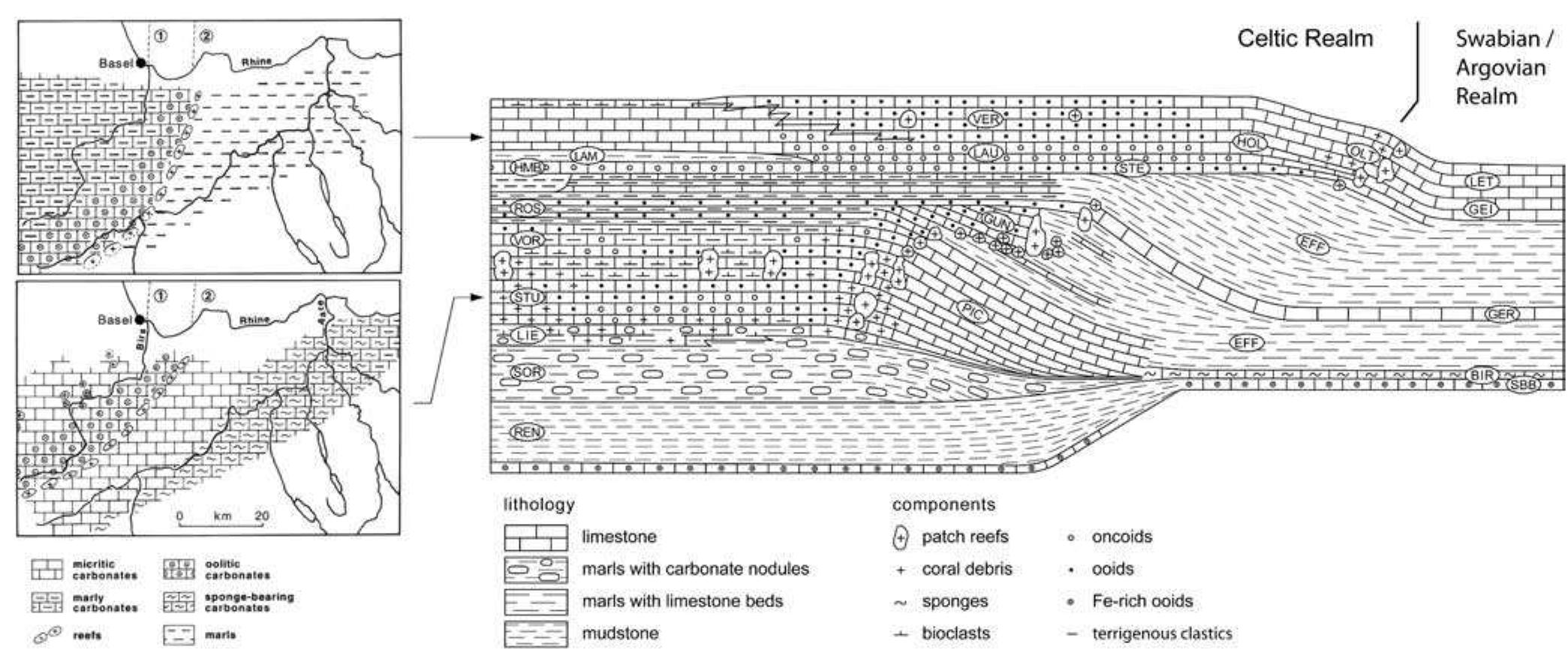 37. (left) palaeogeographic maps of the middle (bottom) and