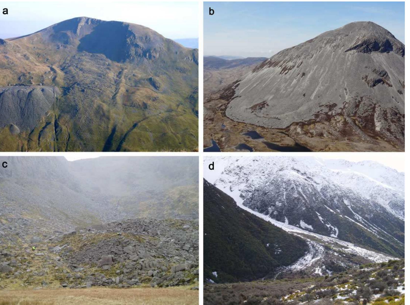 Examples of mountain rock slope failure and slope sediment