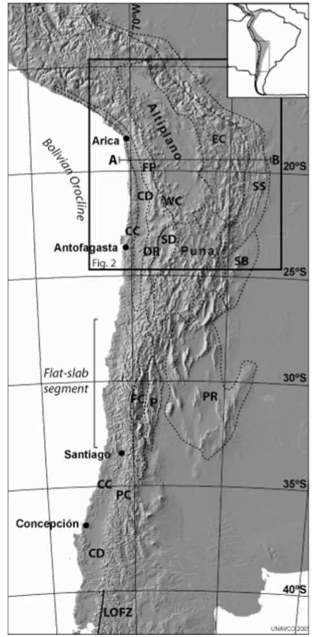 Digital elevation model of the andes, between 15° and 40°s,