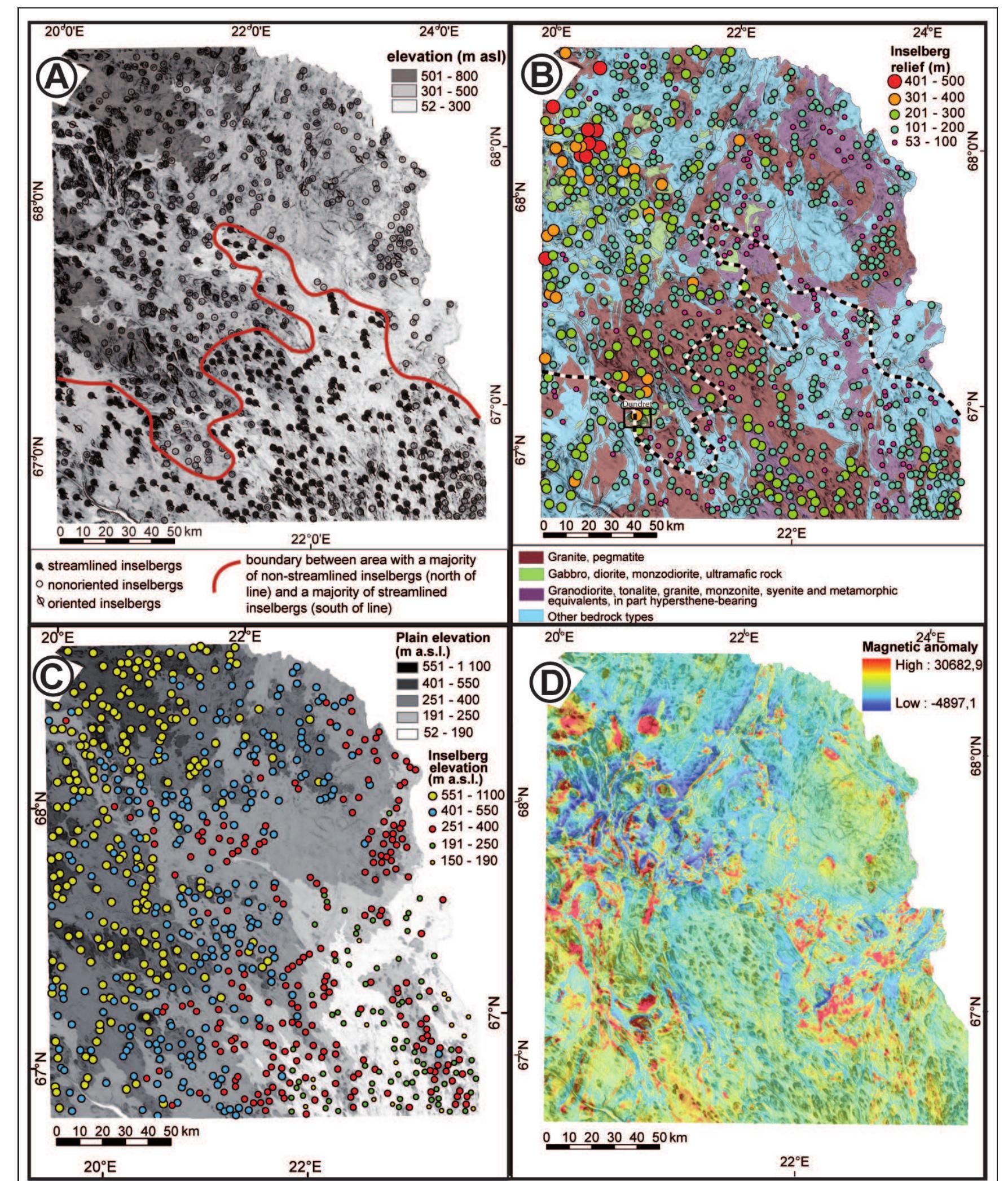 A) inselberg classification on a slope elevation map. b)