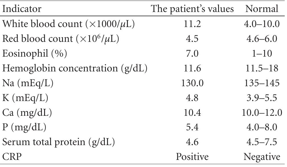 The patient’s laboratory test results.