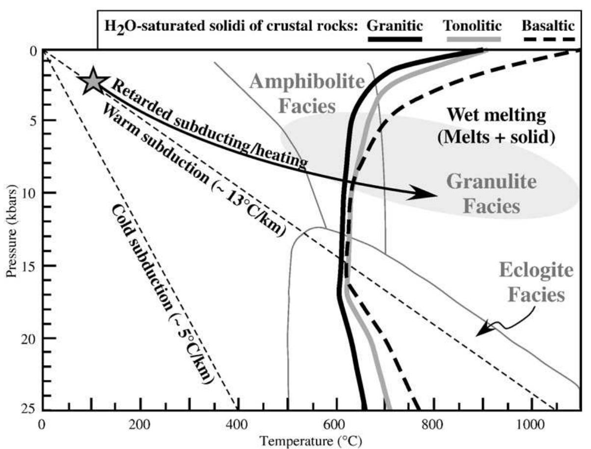 Semi-quantitative phase diagram showing hydrous