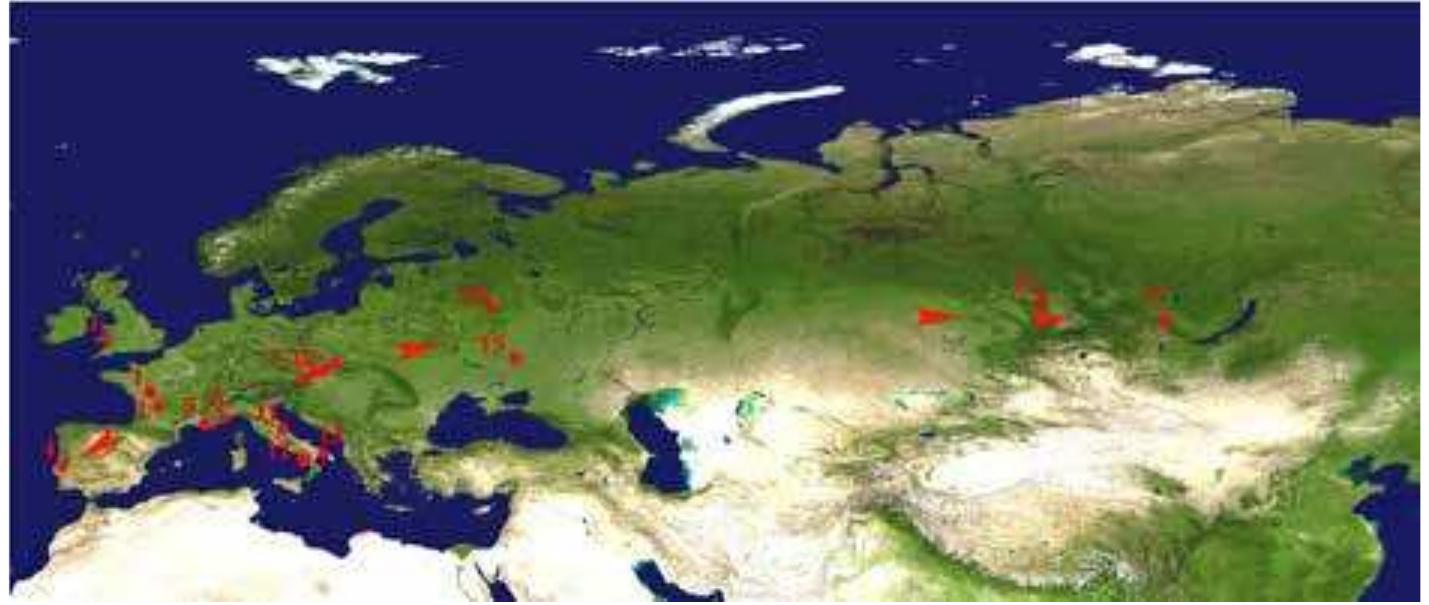 Map of eurasia showing the location of gravettian and