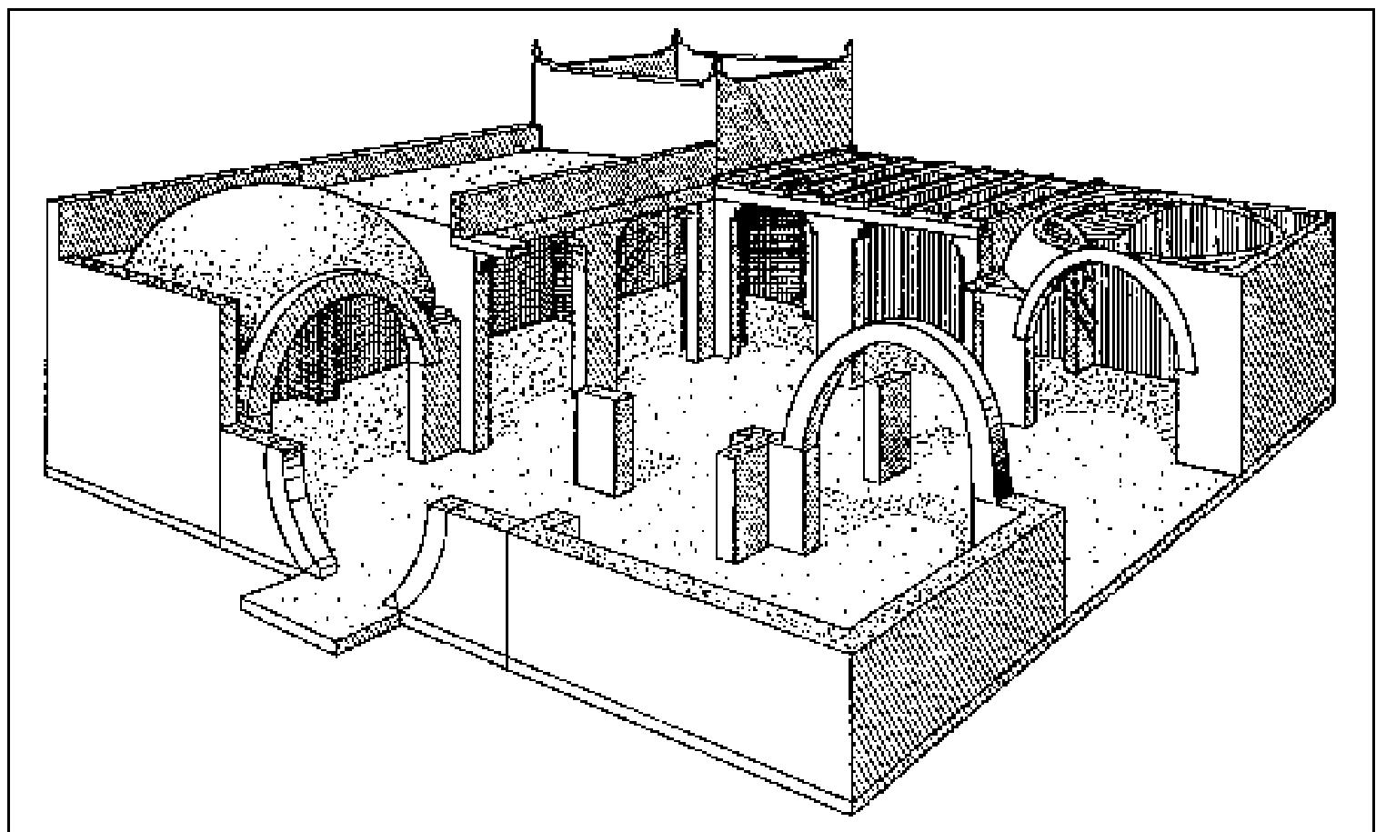 «exploded» view of the masonry structure of the pavilion.