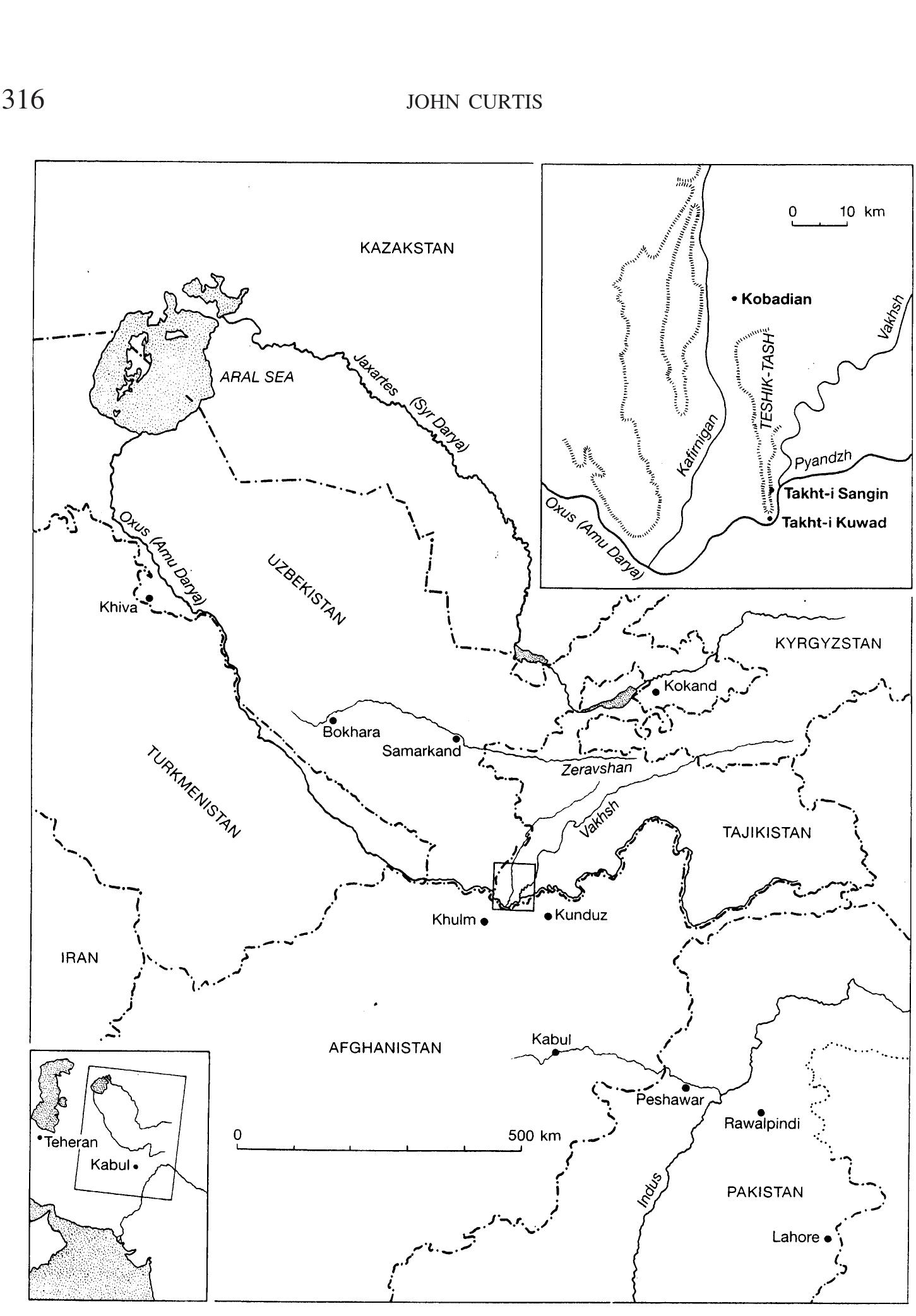 Map of central asia showing the region where the oxus