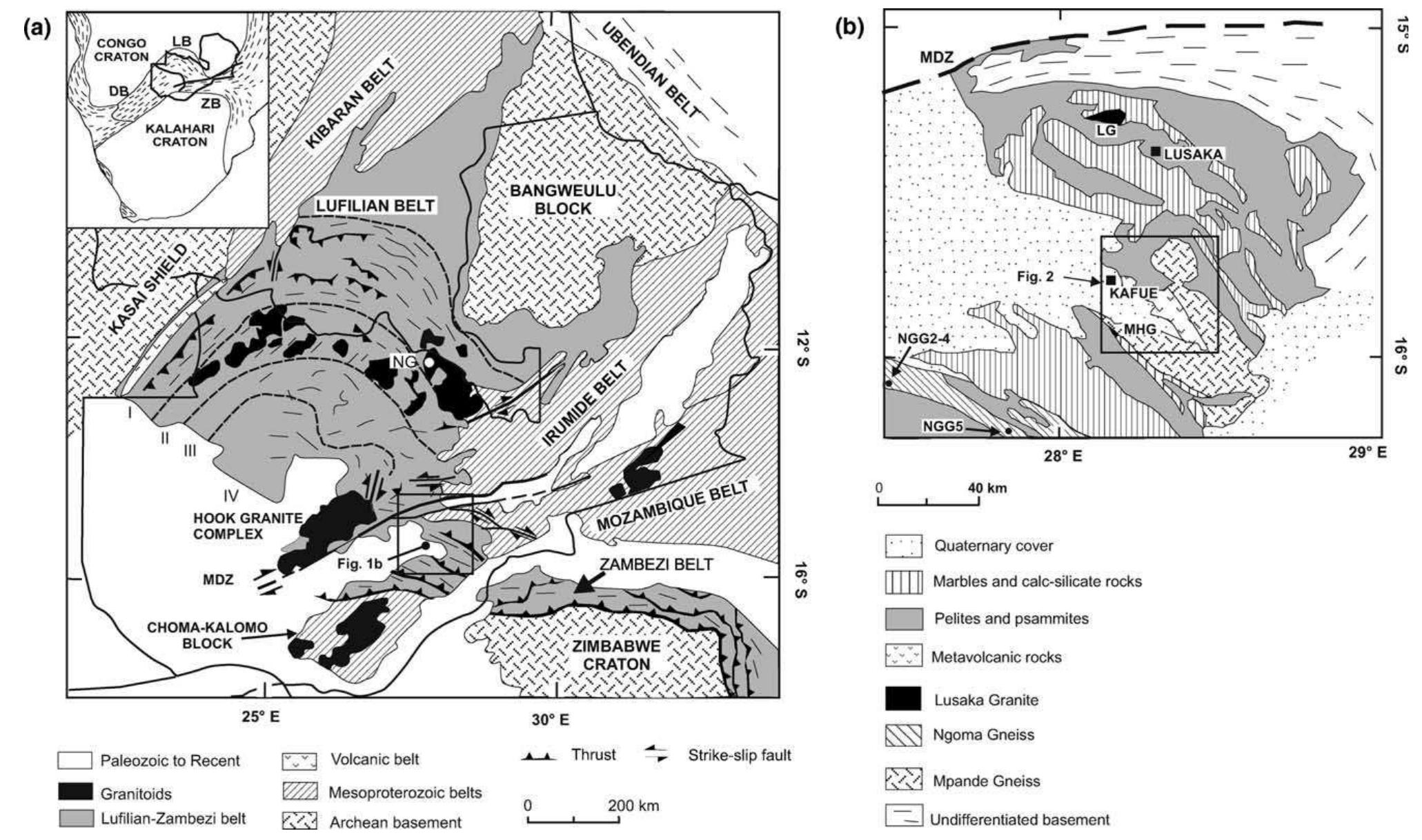 (a) geological map of the lufilian—zambezi belt showing the