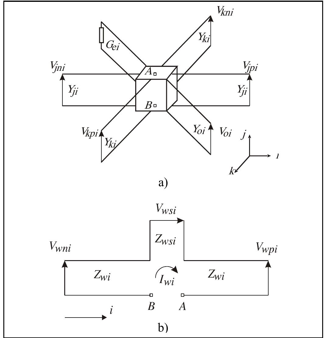 Sub-circuits of a simple tlm wire node for wire running in i