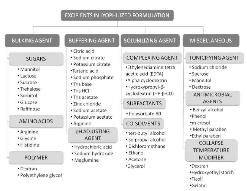Classification of commonly used excipients used in