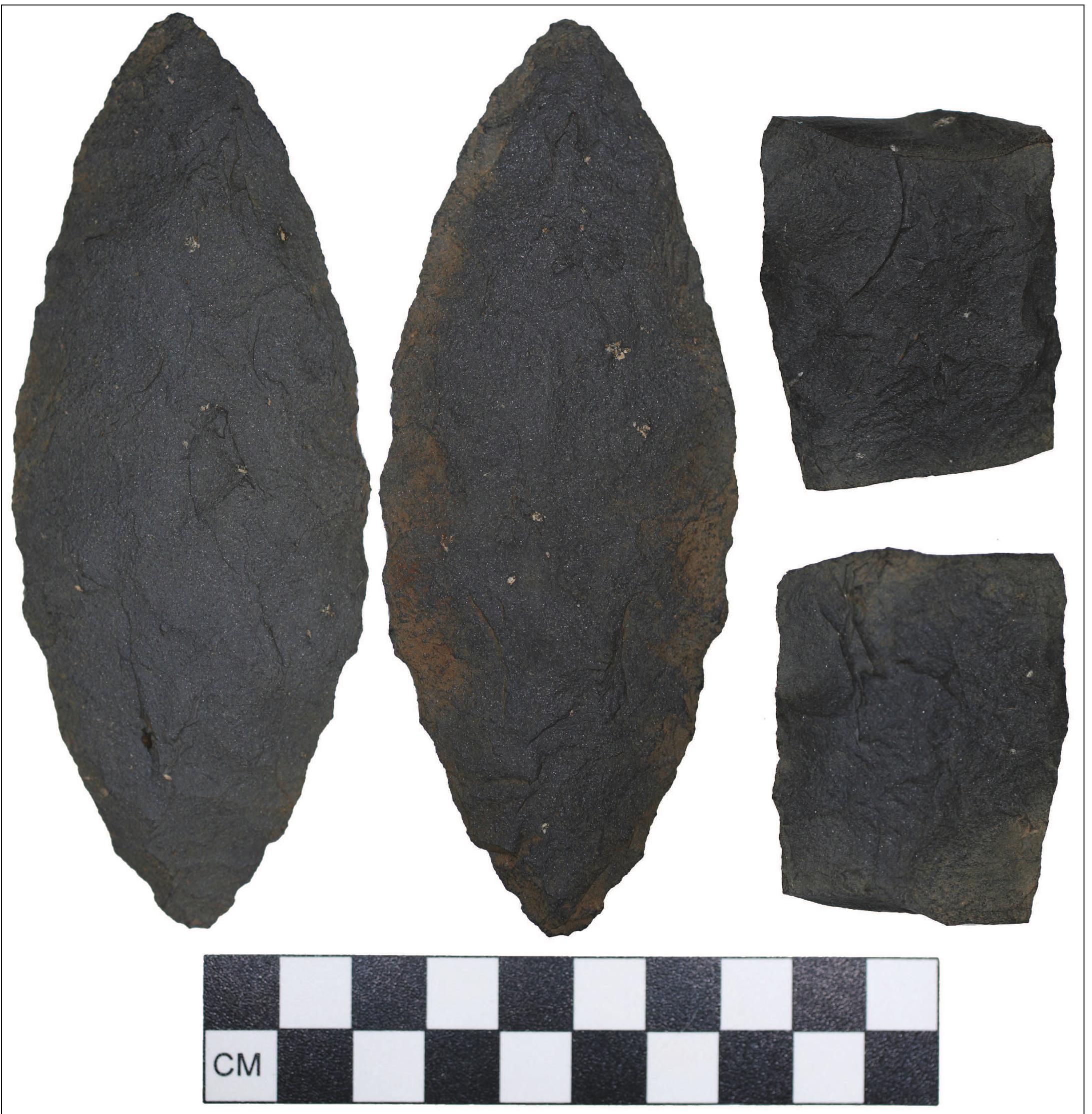 Above: figure 62. large hafted basalt bifaces from trench 4.