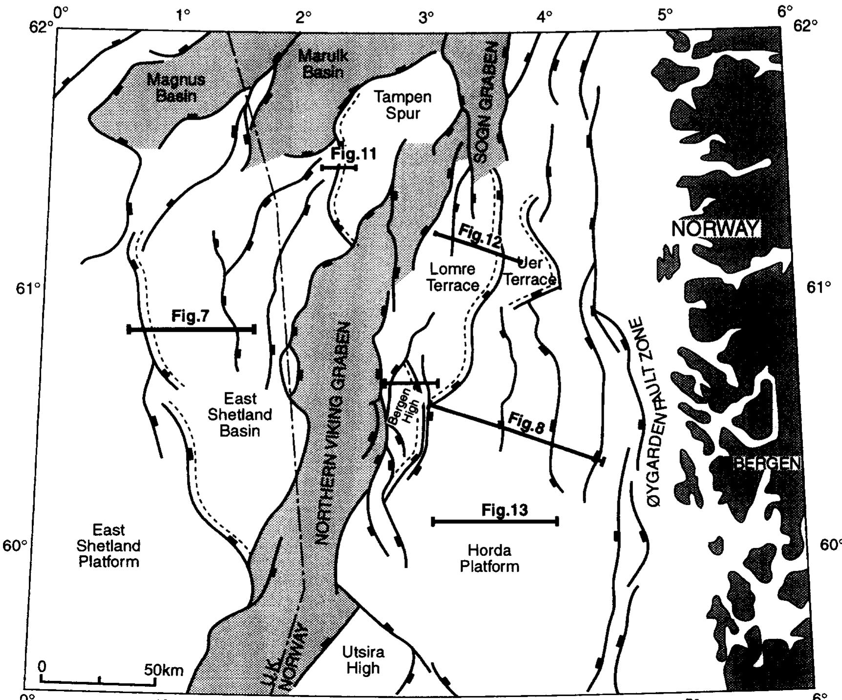 Structure map, northern north sea. geoseismic cross-sections