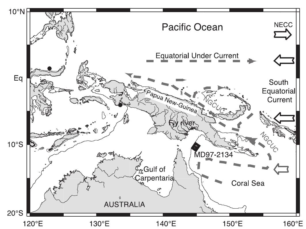 Map location of the md97-2134 core in the papua gulf. the