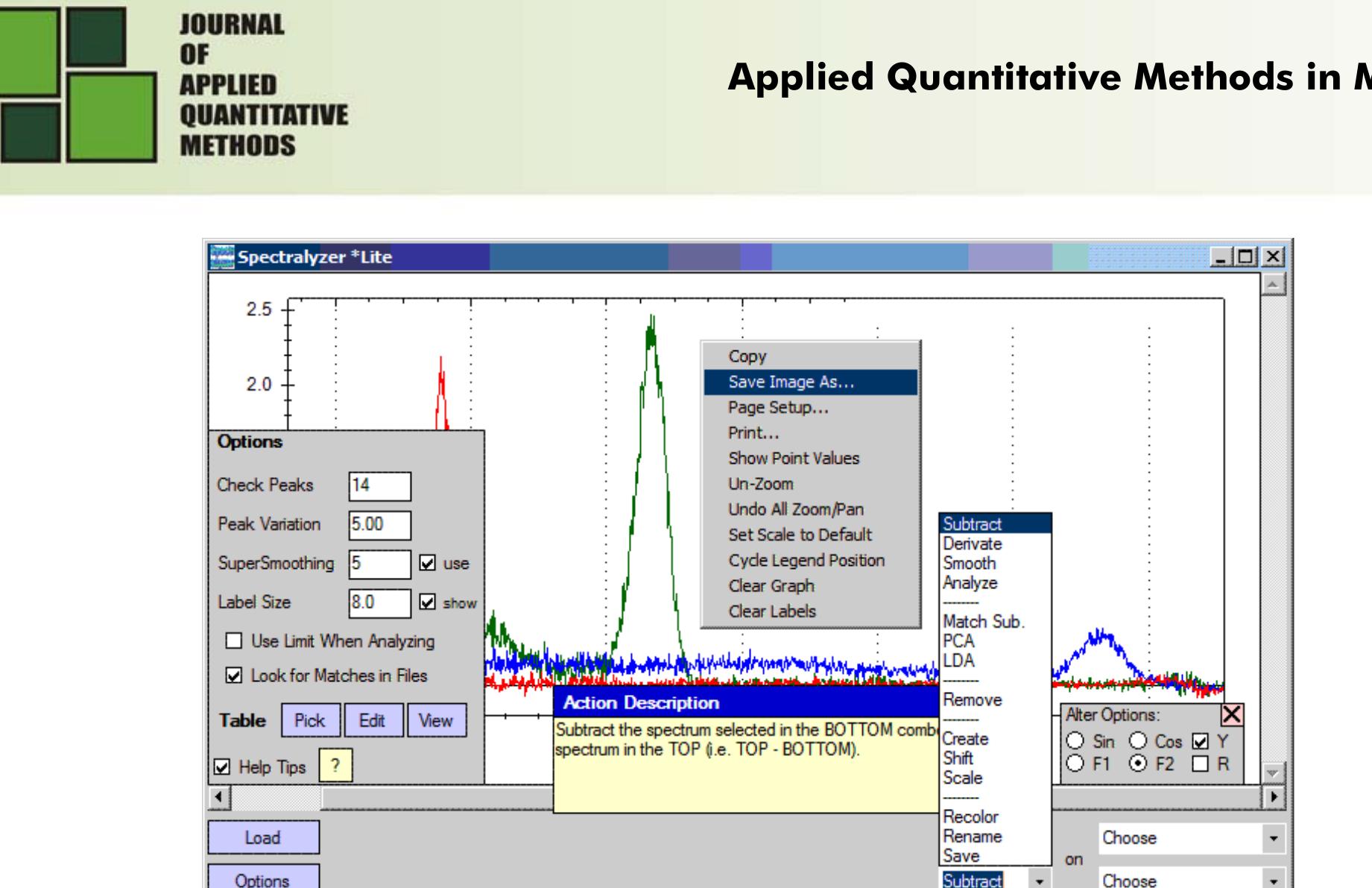 Spectralyzer main window with sample spectra and options,