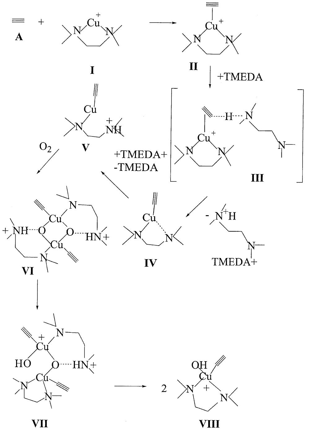 Initial steps of the glaser reaction mechanism.