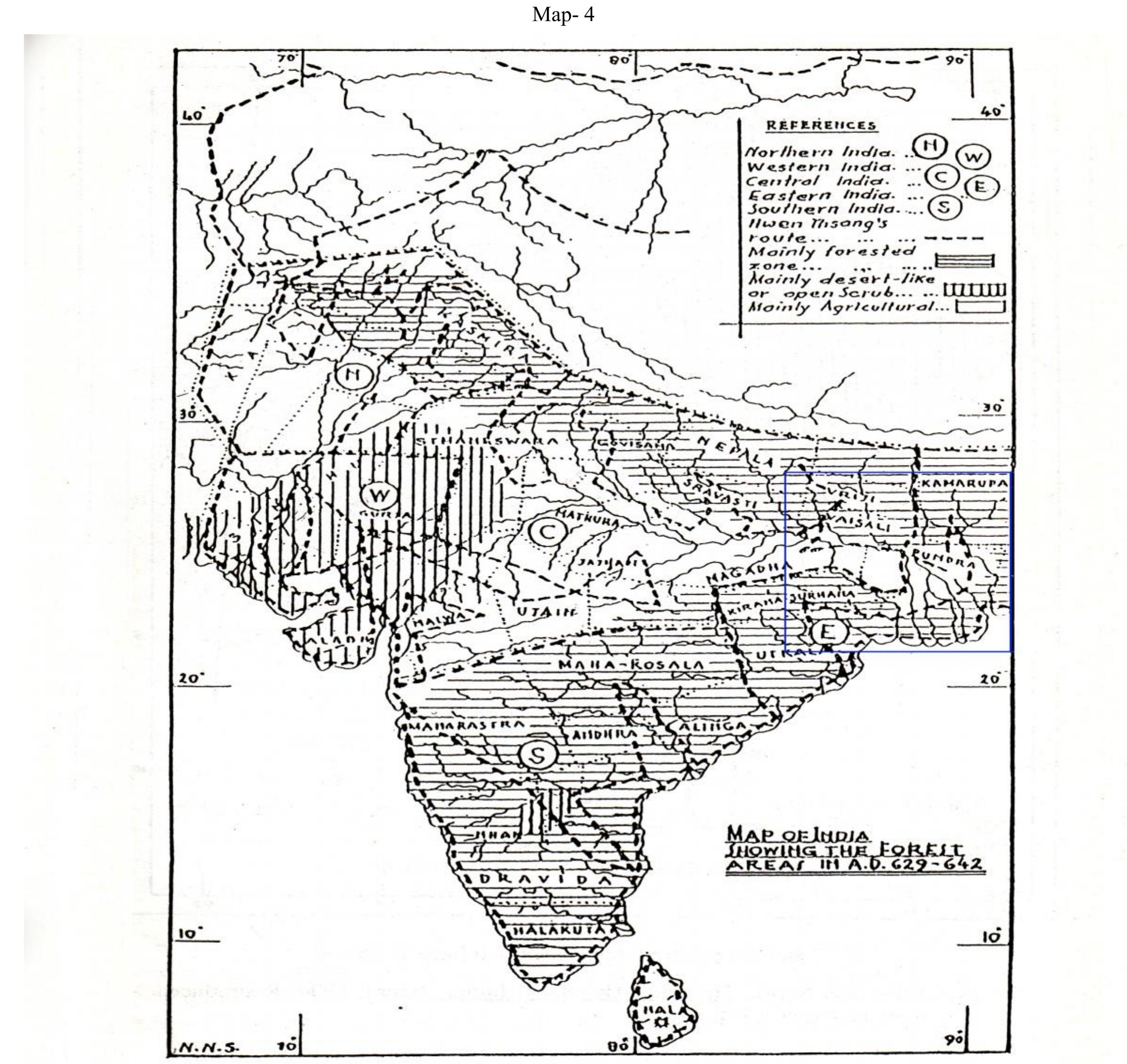 Land use pattern (approximate) in india in 629-642 a.d.