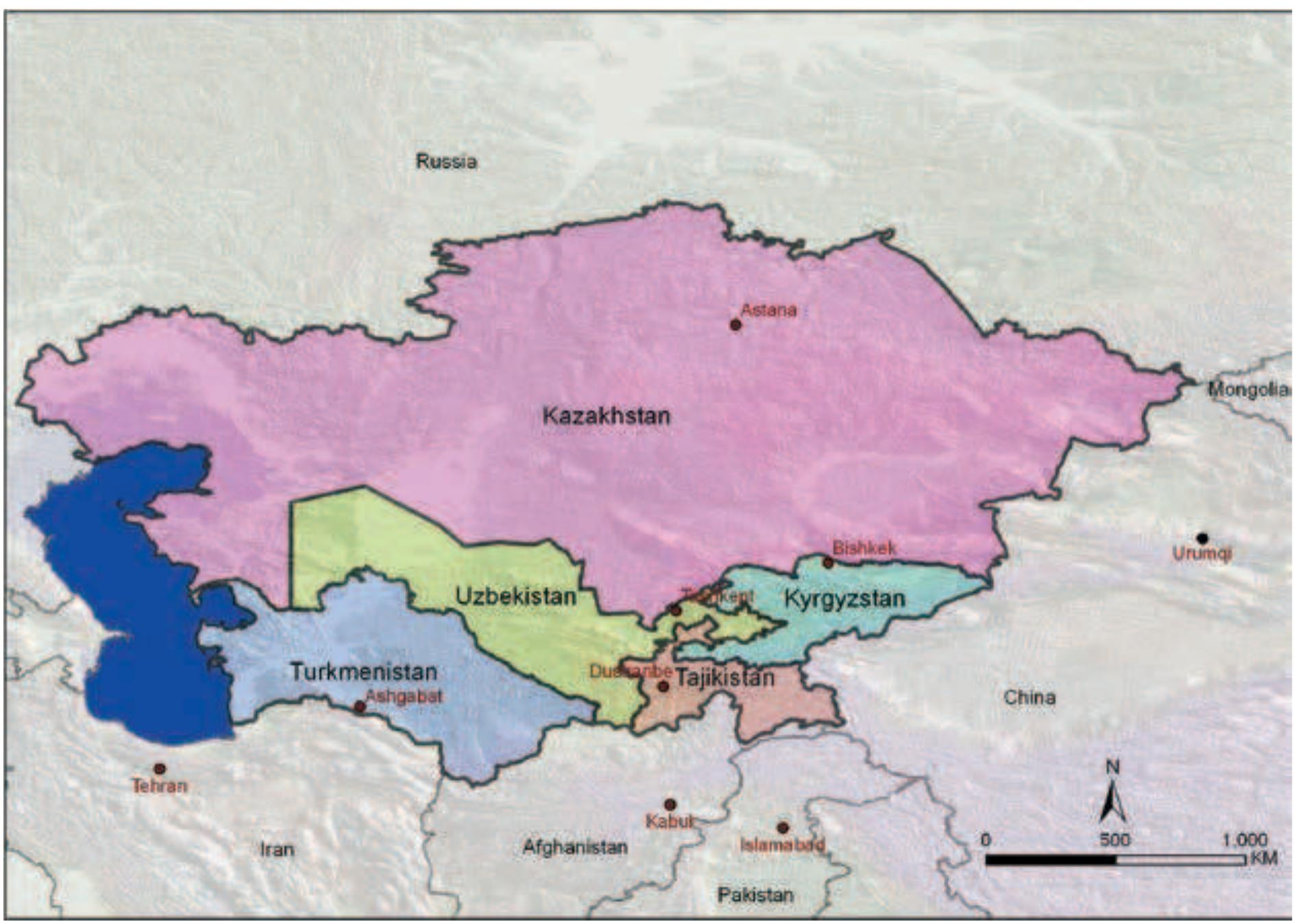 Map of central asian countries.