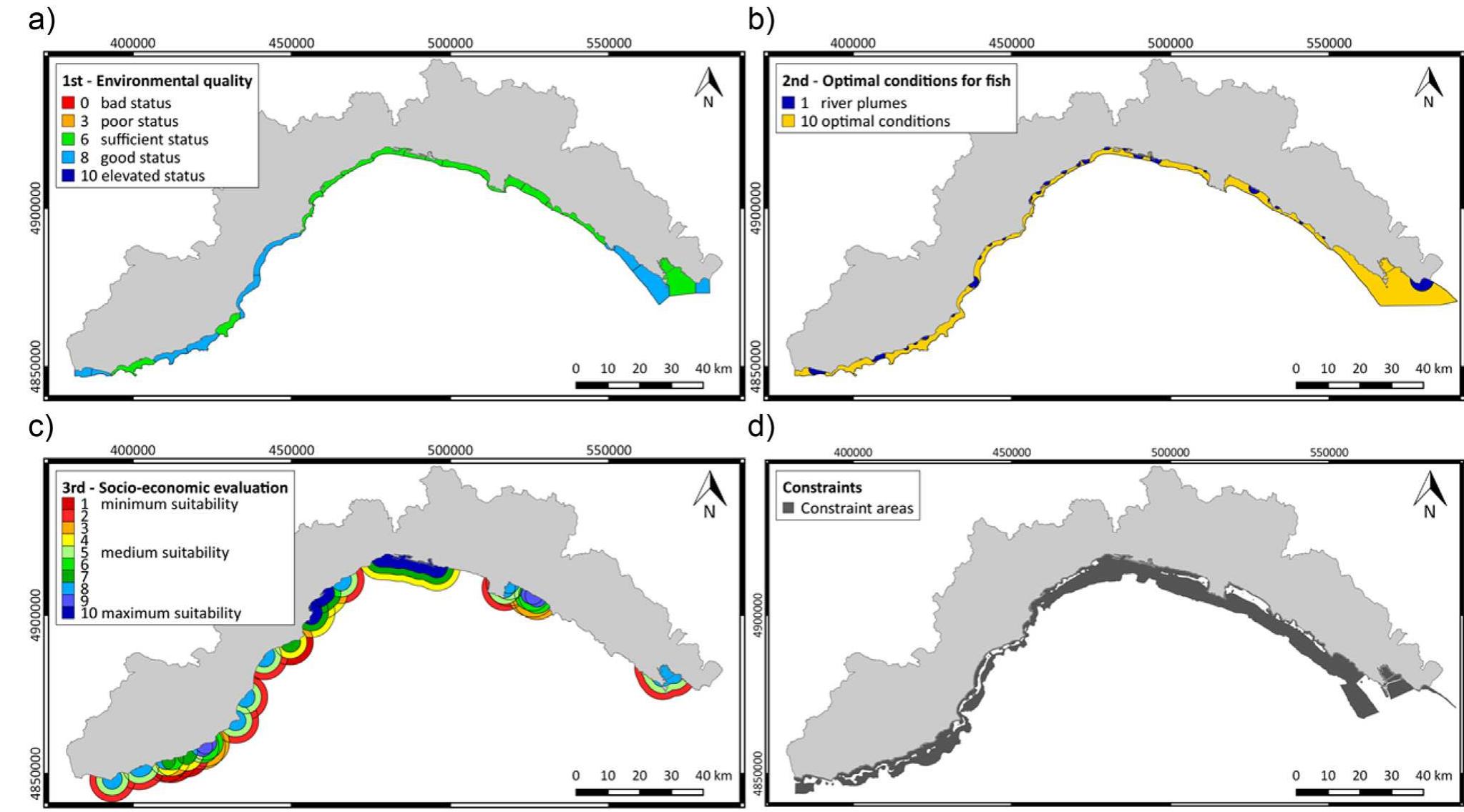 Criteria maps generated for siting offshore fish farms in