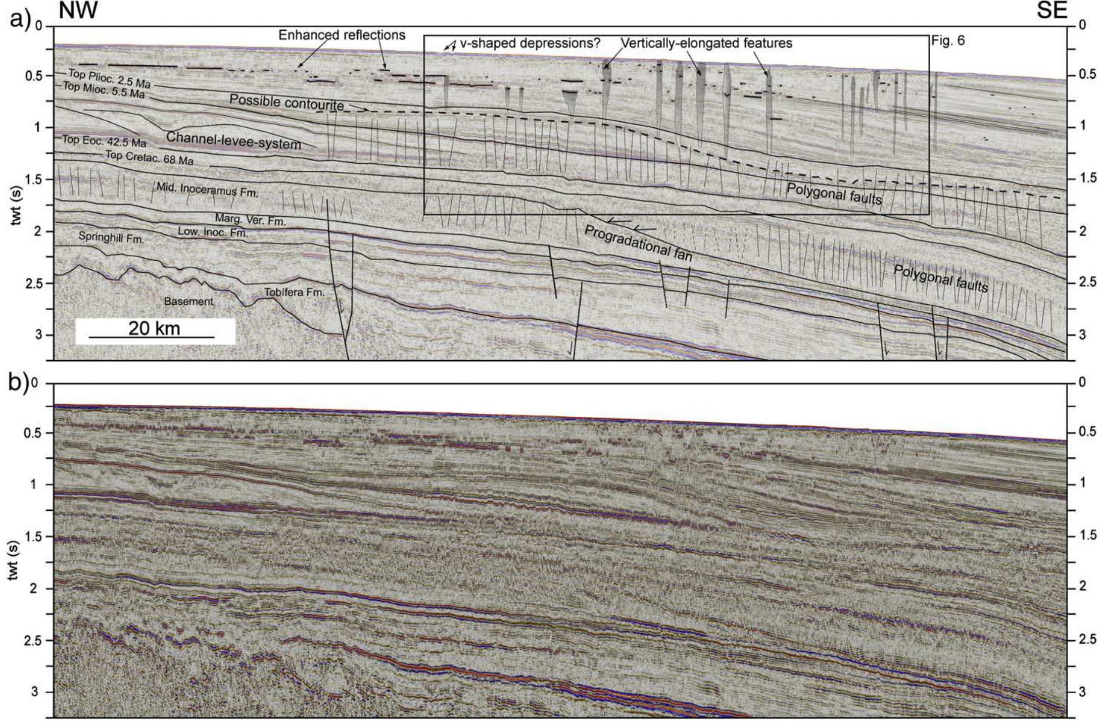 Interpreted (a) and uninterpreted (b) 2d seismic line