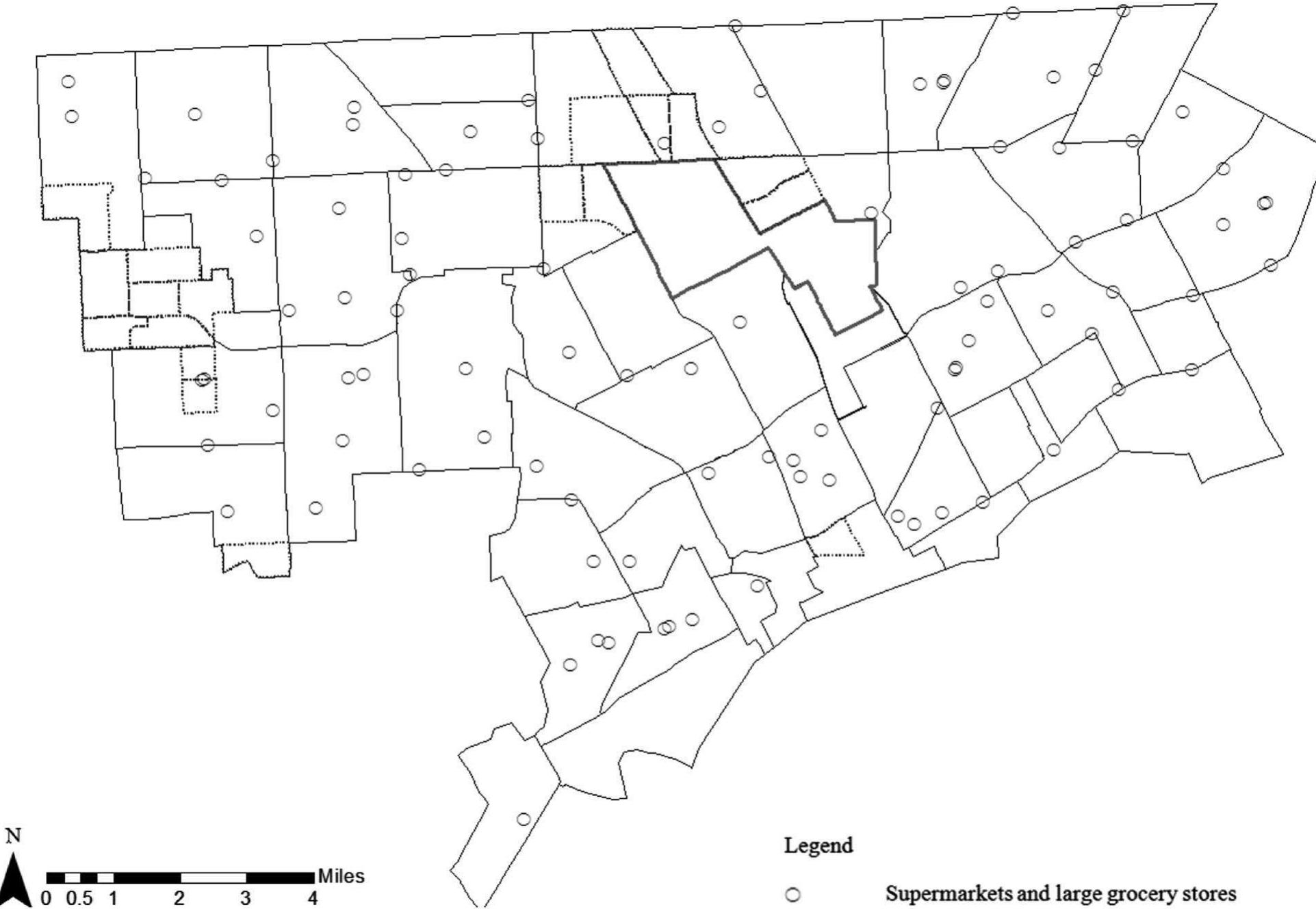 Map of detroit showing supermarkets and large grocery