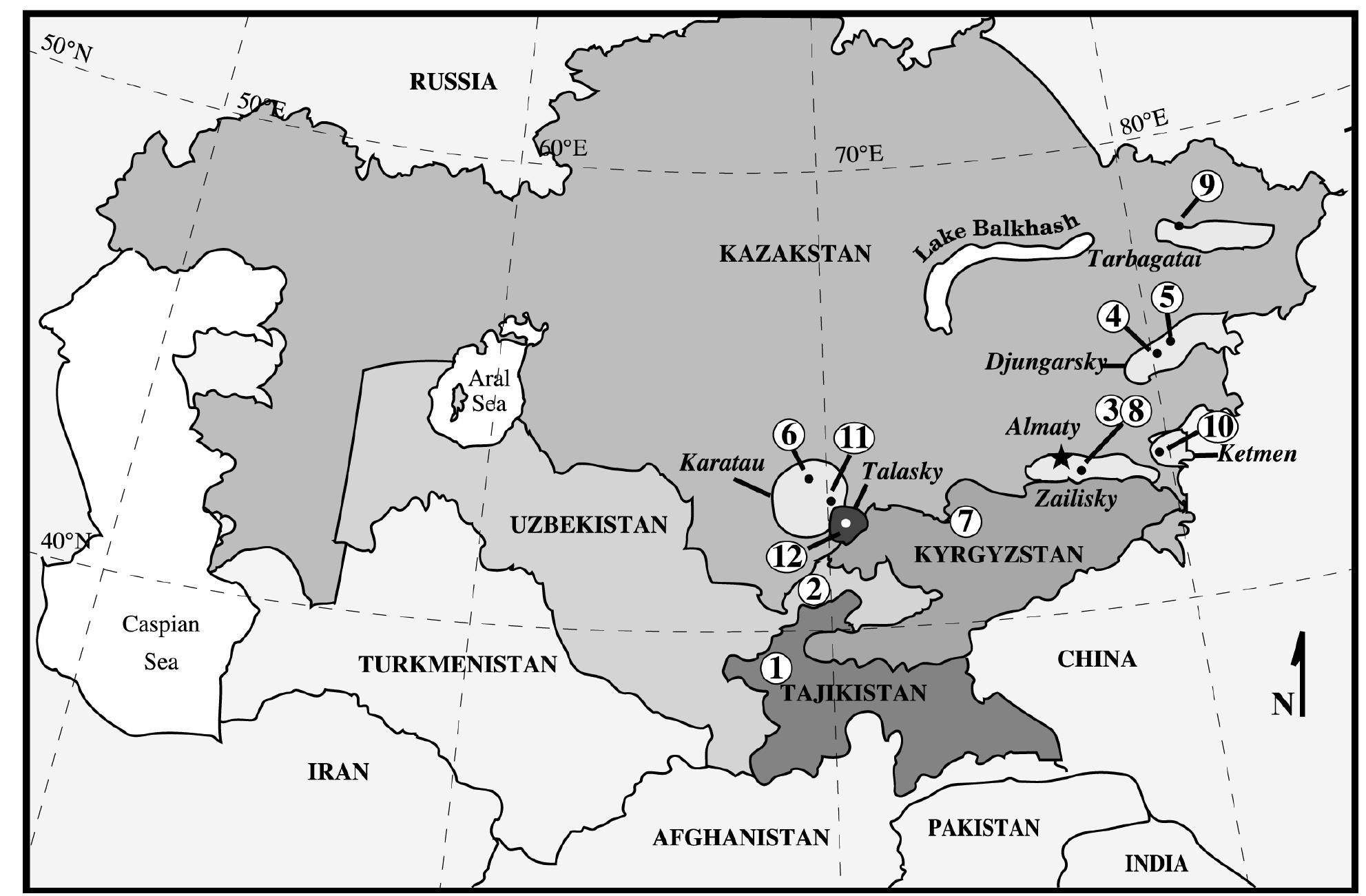 1. map of regions in central asia where malus sieversii