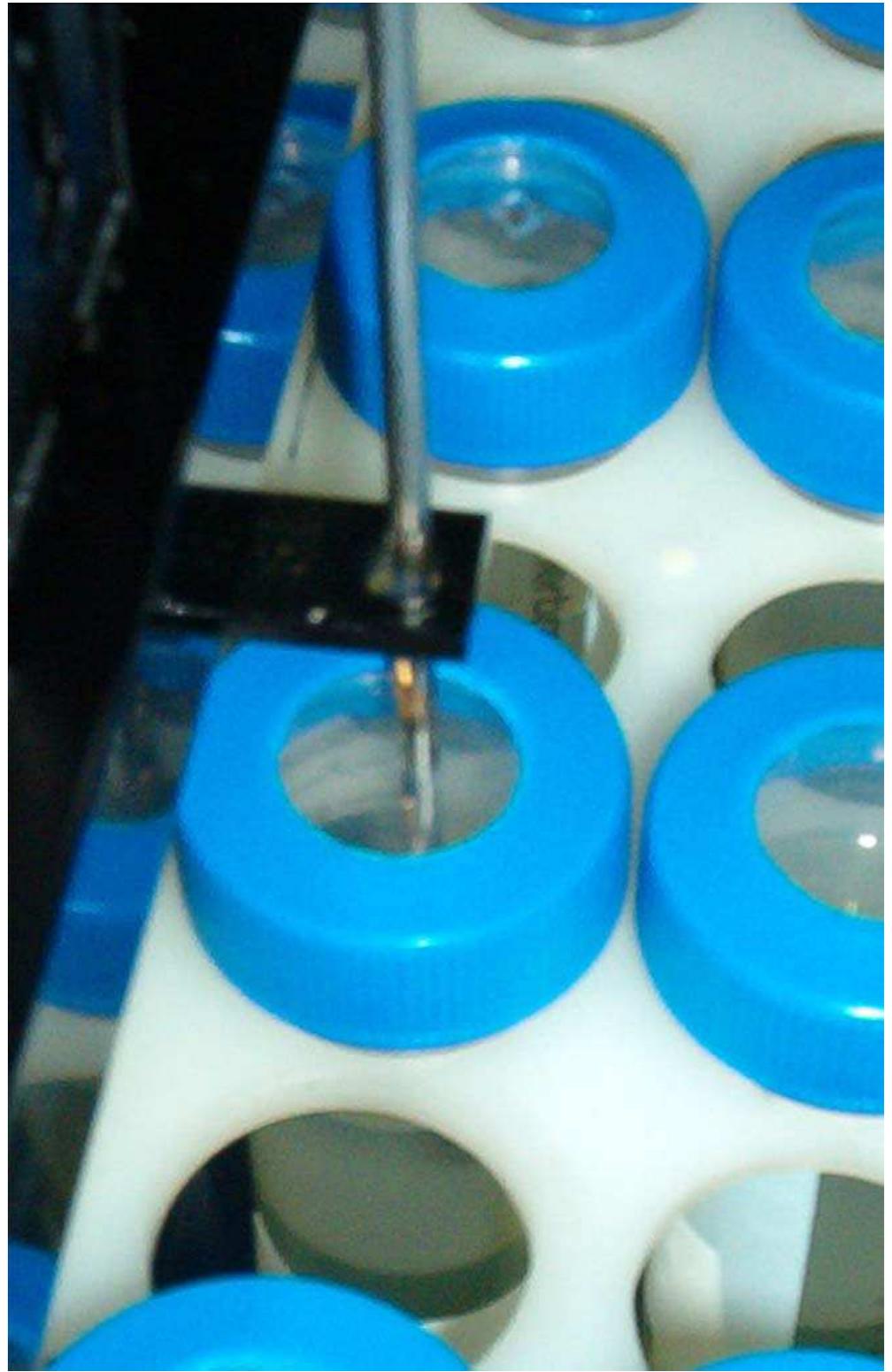 Autosampler needle punching through the mylar liner. a