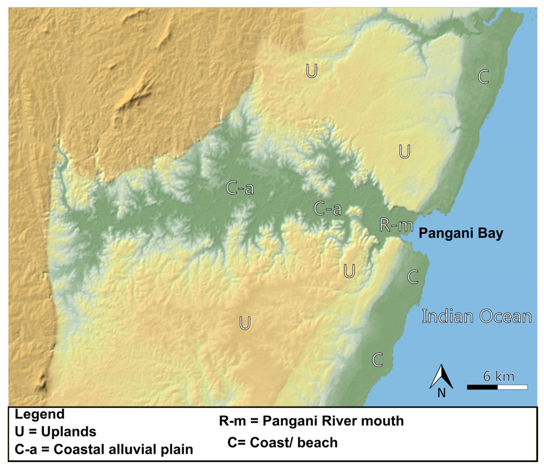 , 2.4: map of pangani bay showing its relief setting (based