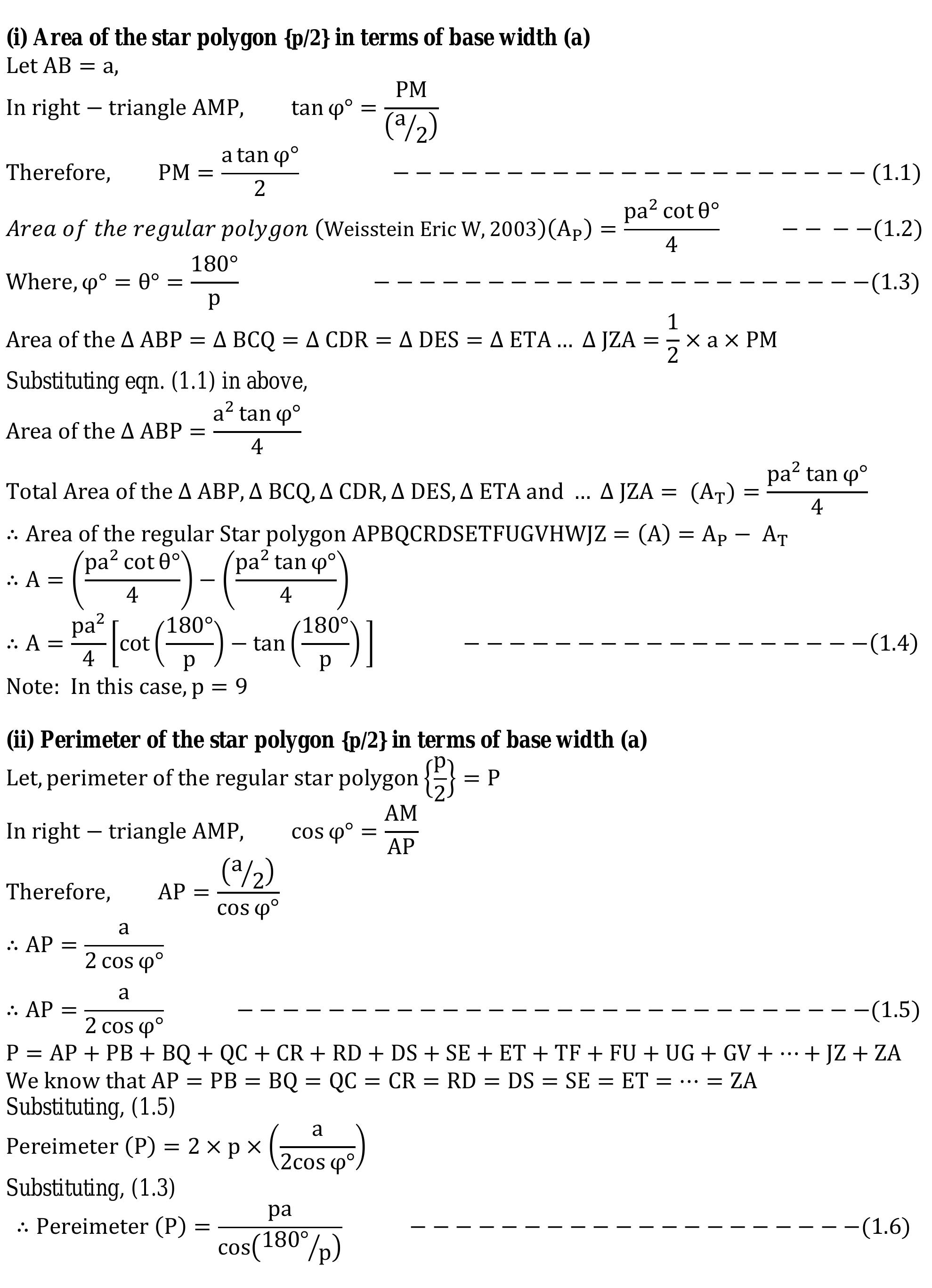 Figure 3 - COMMON FORMULAE FOR REGULAR STAR POLYGON