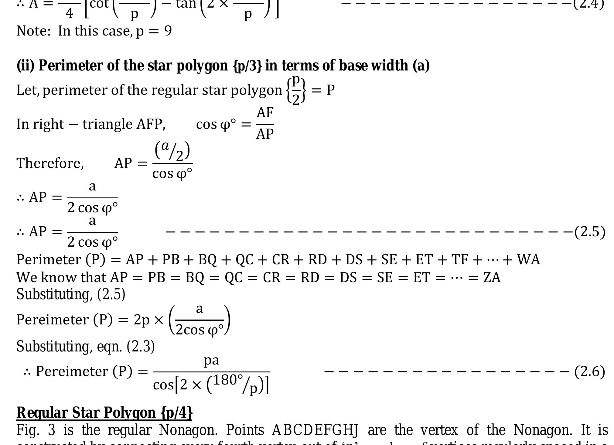 Figure 6 - COMMON FORMULAE FOR REGULAR STAR POLYGON
