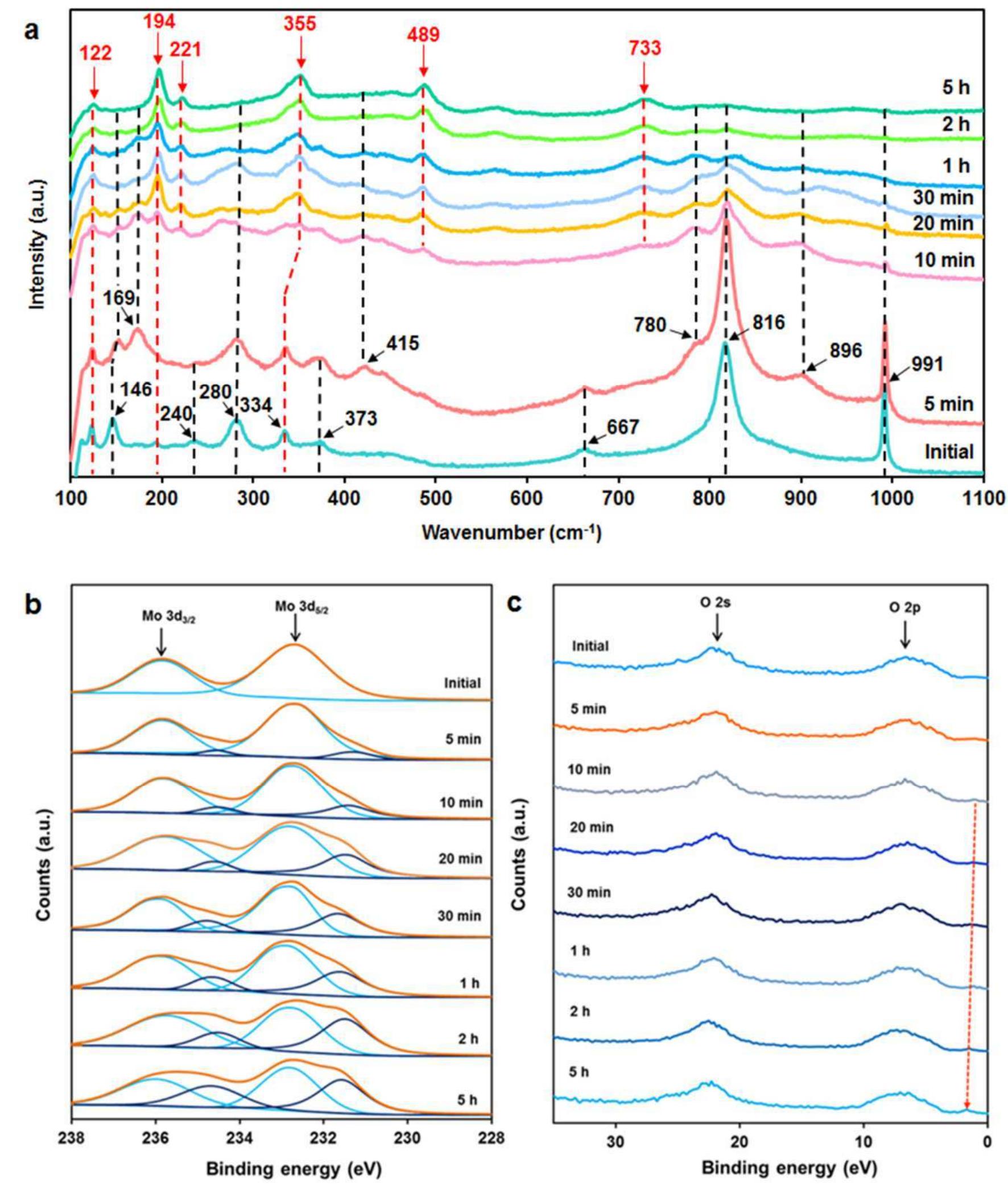 (a) the raman spectra of 2d molybdenum oxide flakes exposed