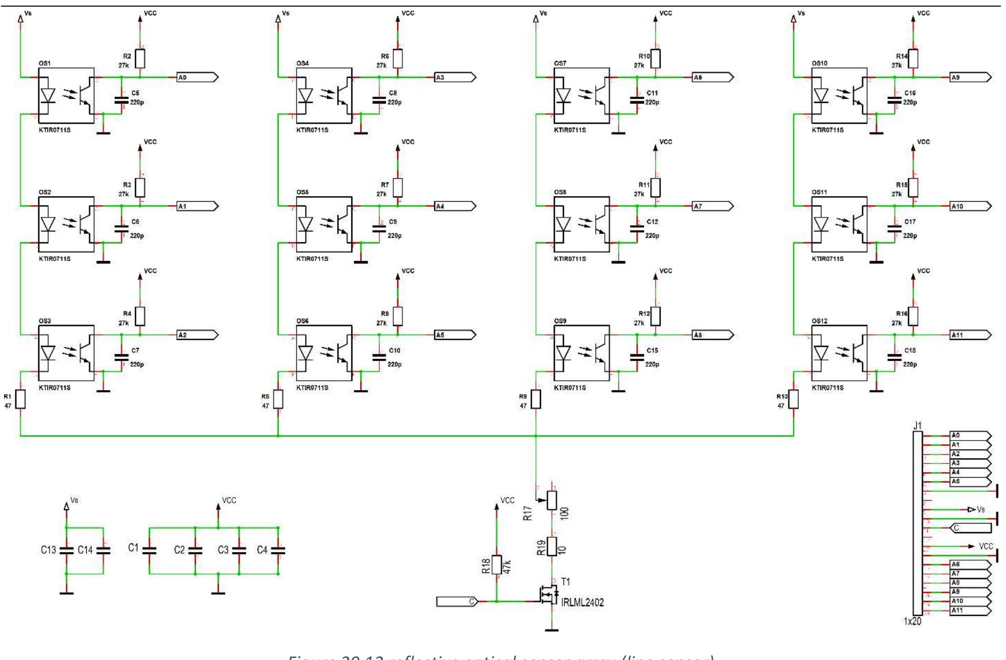 We also power the line sensor with vcc voltage (5 v) which