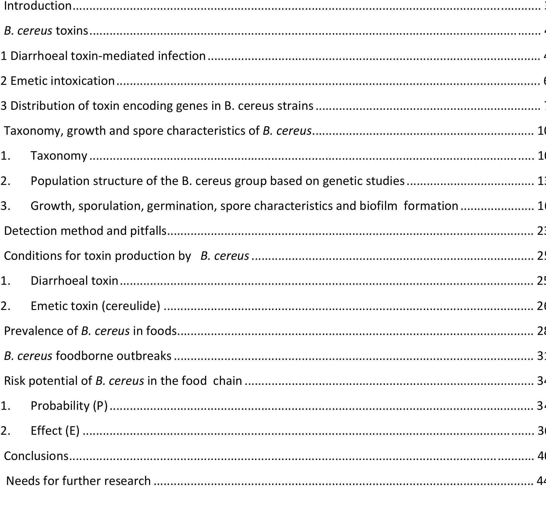 Table 1 - Risk profile of Bacillus cereus and public health