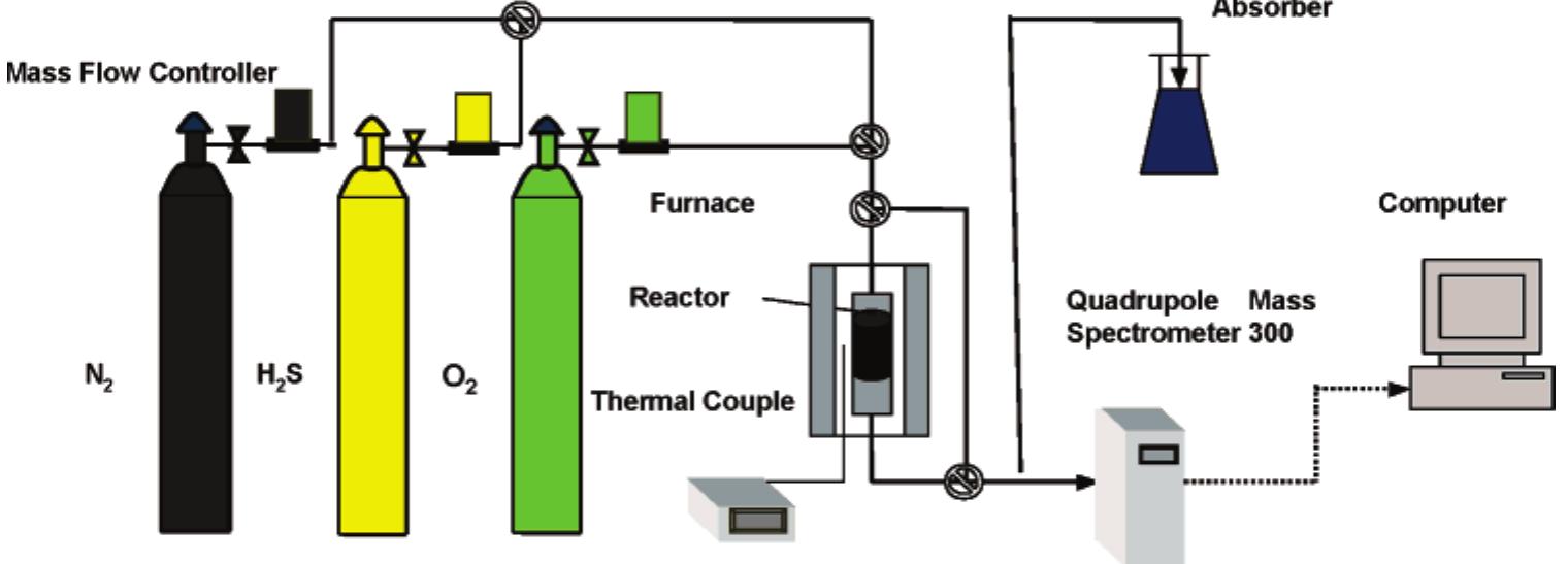 Experimental setup for h2s adsorption/oxidation.