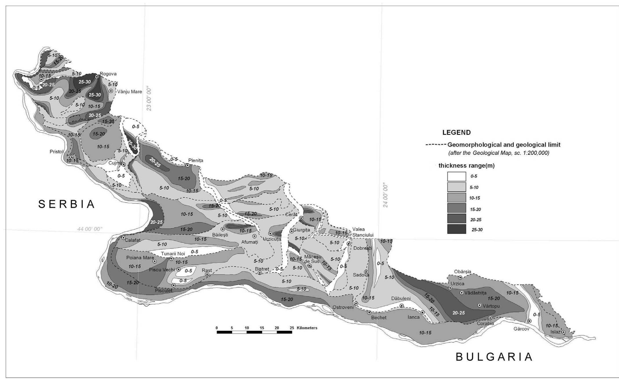 Isopach map of danube formation.