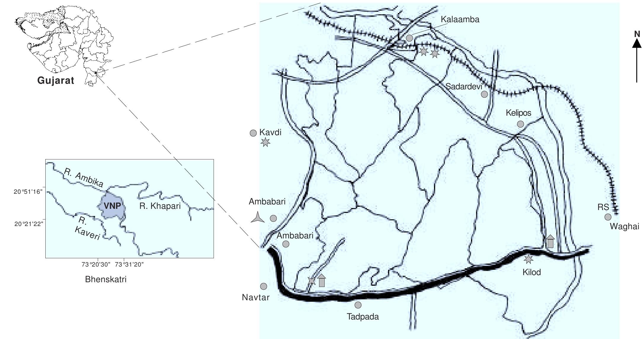 Map showing the geographical position of vansda national