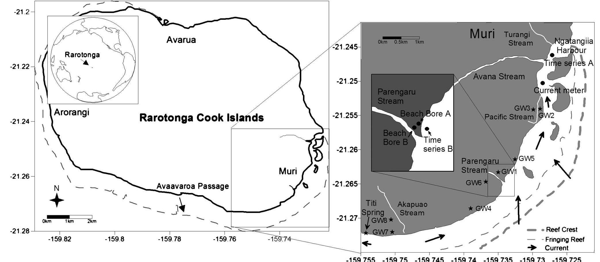 Map of rarotonga, cook islands and the study site, the muri