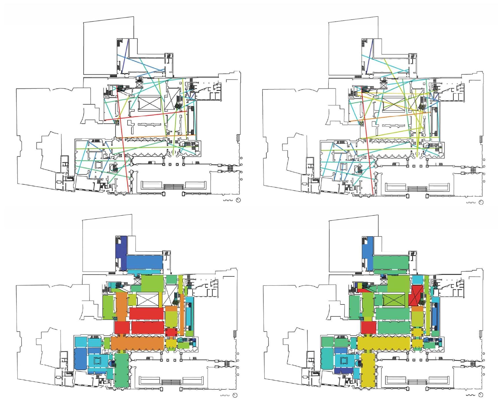 Integration (radius n) is illustrated in the (a) axial map
