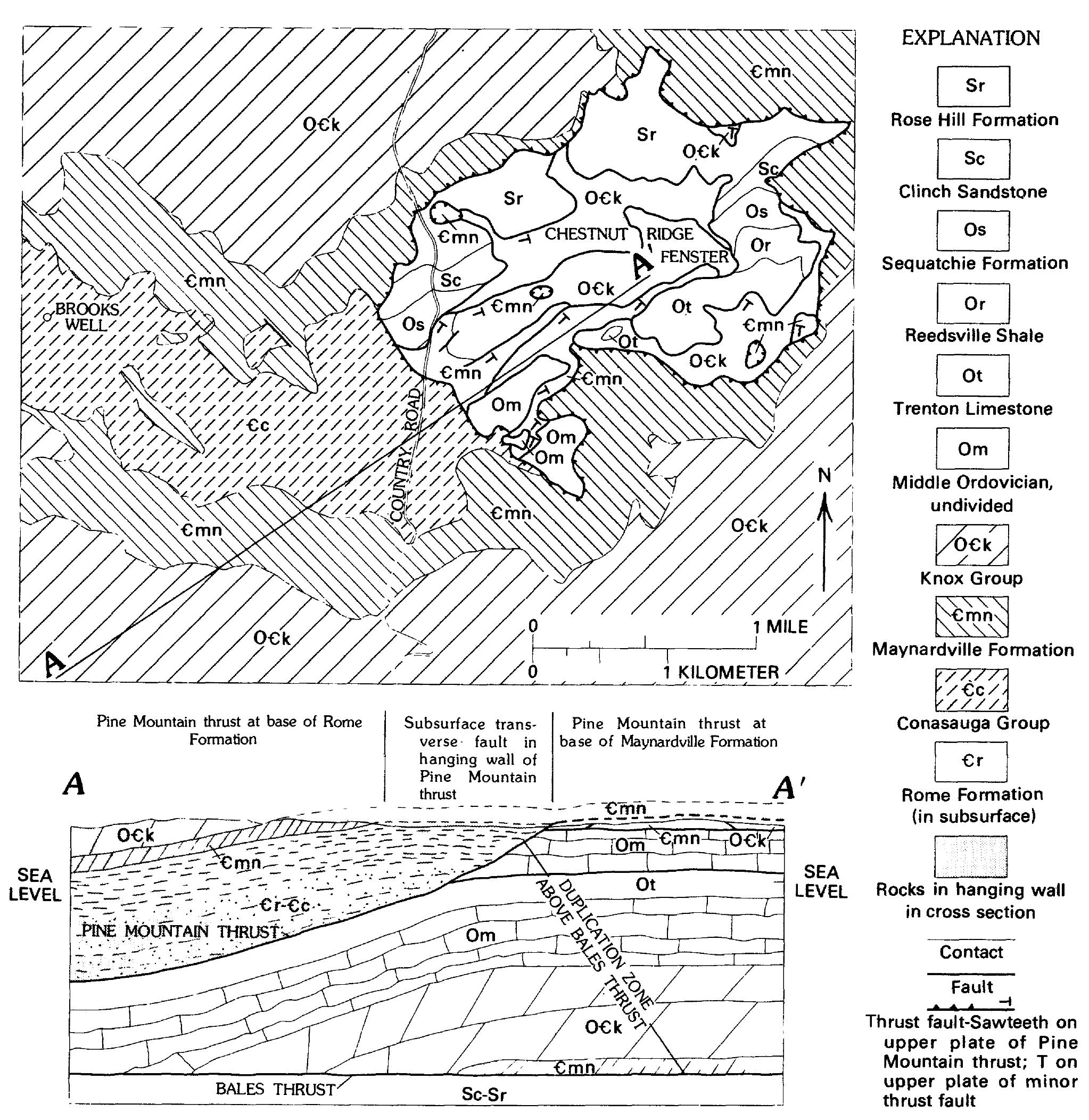 —geologic map and structure section of the chestnut ridge